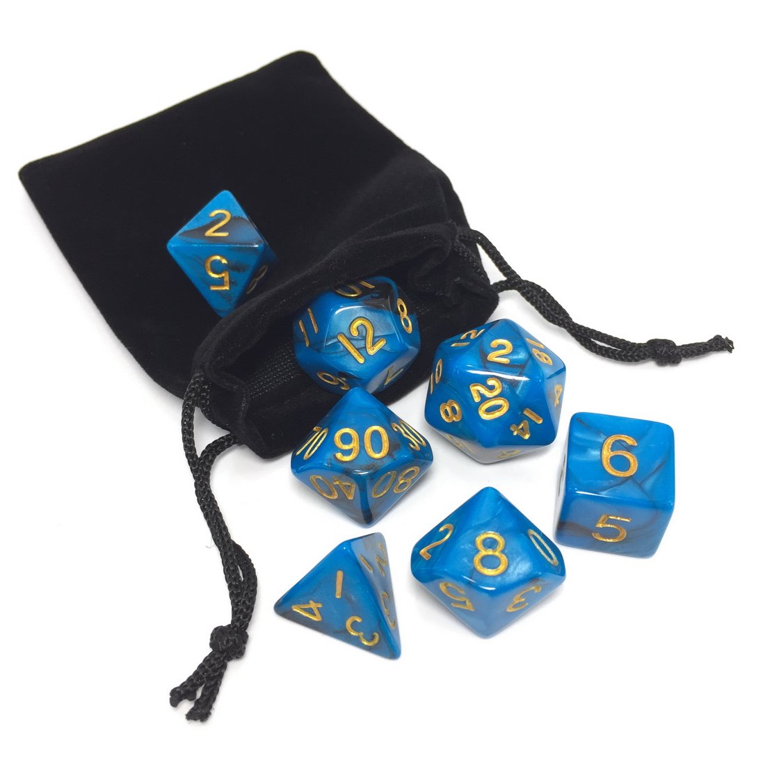 New 5 x 7-Die Series Polyhedral Dice Set - 5 Colors Dungeons and Dragons DND RPG MTG Table Games Dice with 5 Free Pouches by Flyesto