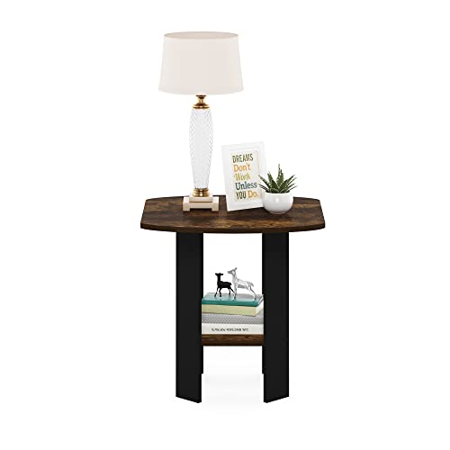 Furinno Simple Design End Side Night Stand/Bedside Table with Bin Drawer, Amber Pine/Black