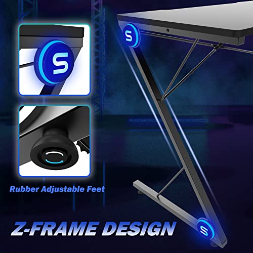 SMUG LED Lights, 40 Inch Simple Style, Home Study Desk, Modern Computer Game Table, Office Writing Workstation, Black