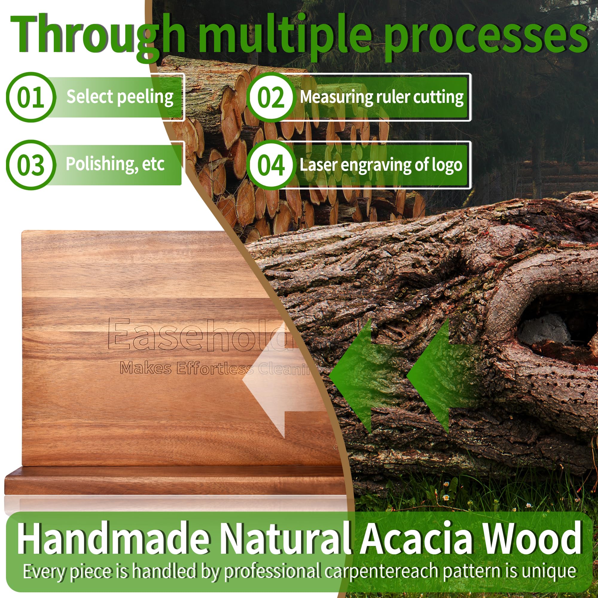 Easeholder Magnetic Knife Block Natural Wooden Double Side Knife Holder Stand with Strong Enhanced Magnets Mutifunctional Kitchen Cutlery Organization Storage Rack