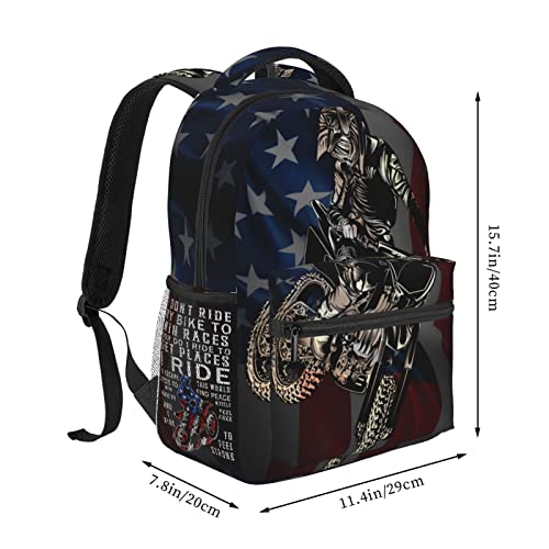 FuriTou Motocross Dirt Bike American Flag Backpack Motorcycle Biker Double Shoulder Bag Laptop Bagpack for Men Women Bookbag for Work Camping Travel