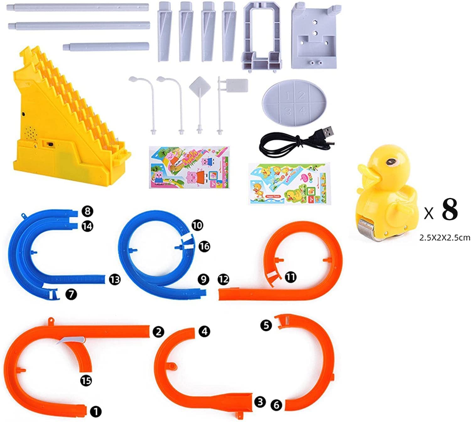 Small Ducks Climbing Toys, Electric Ducks Chasing Race Track Game Set, Playful Roller Coaster Toy with 8 Duck LED Flashing Lights & Music Button, Fun Duck Stair Climbing Toy for Toddlers and Kids (C)