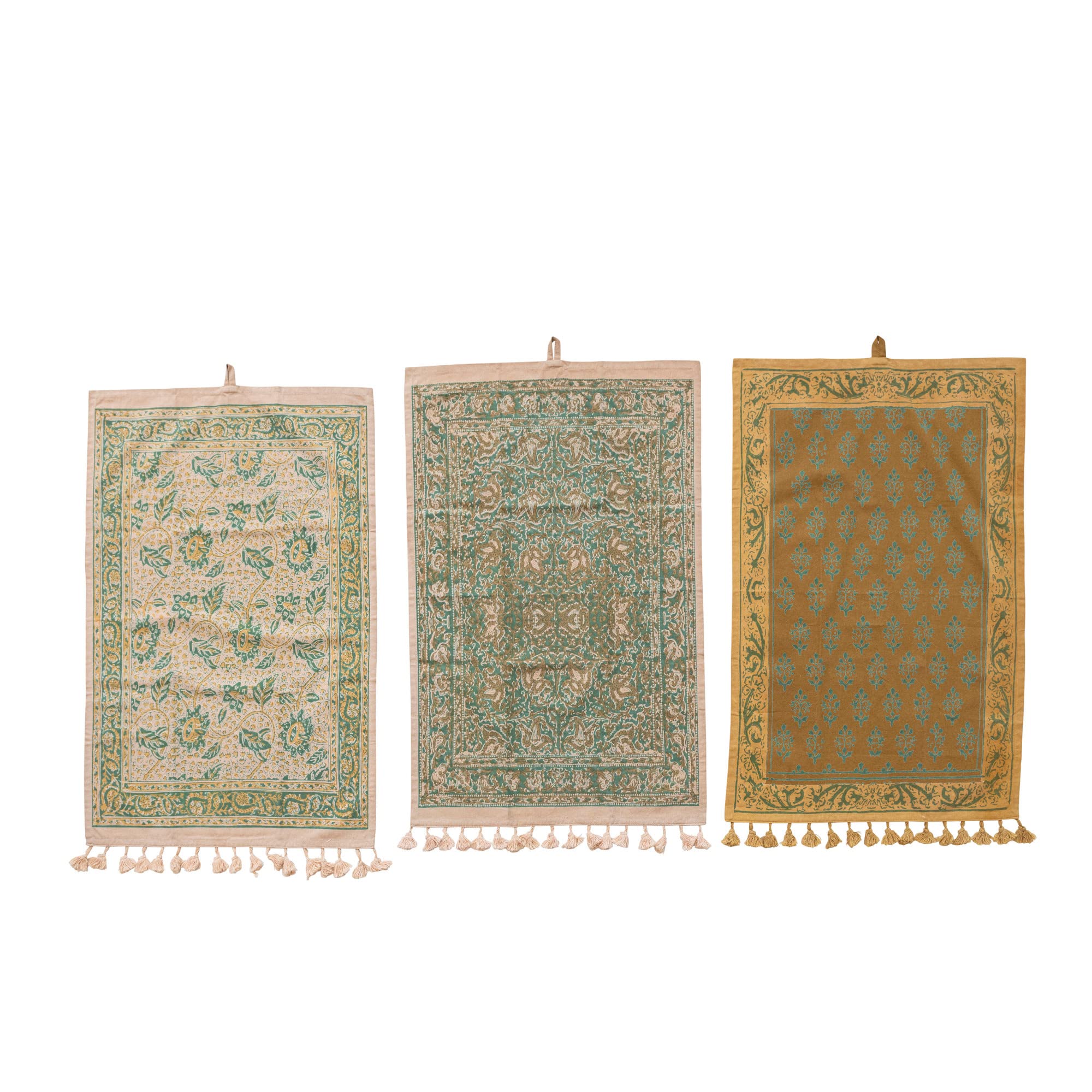 Creative Co-Op Cotton Printed Patterns and Tassels, Set of 3 Styles, Multicolor Tea Towel, Multi