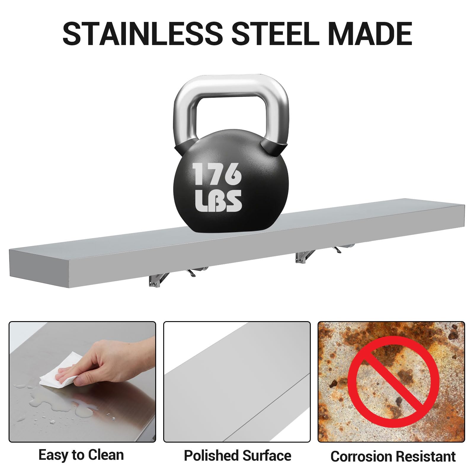 ExploreHorizon Folding Concession Shelf 72" x 12" - 304 Stainless Steel, Wall Mount, Drop Down, for Food Truck, BBQ, Restaurant