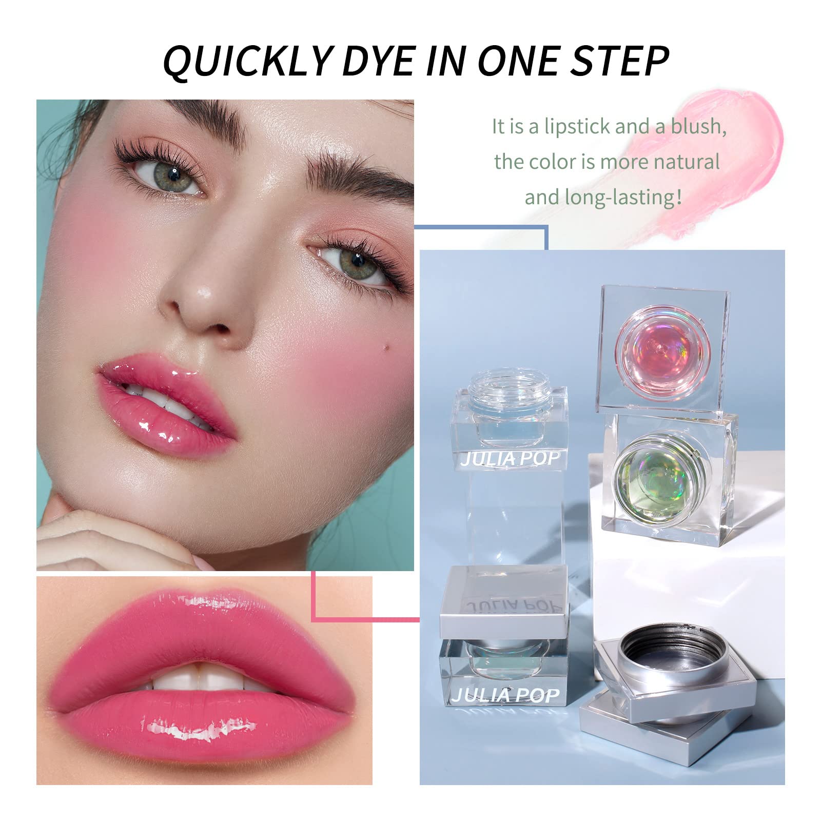 Easilydays 2 in 1 Lip and Cheek Stain, Cheek and Lips, Shining Chameleon Multi Blam, Cheek Lip Liquid Blush Dual-use Llip Stain, Moisturizing Lip Mask, Long-lasting Natural Color Change Lip Tint, 0.2Oz (#01 Transparent)