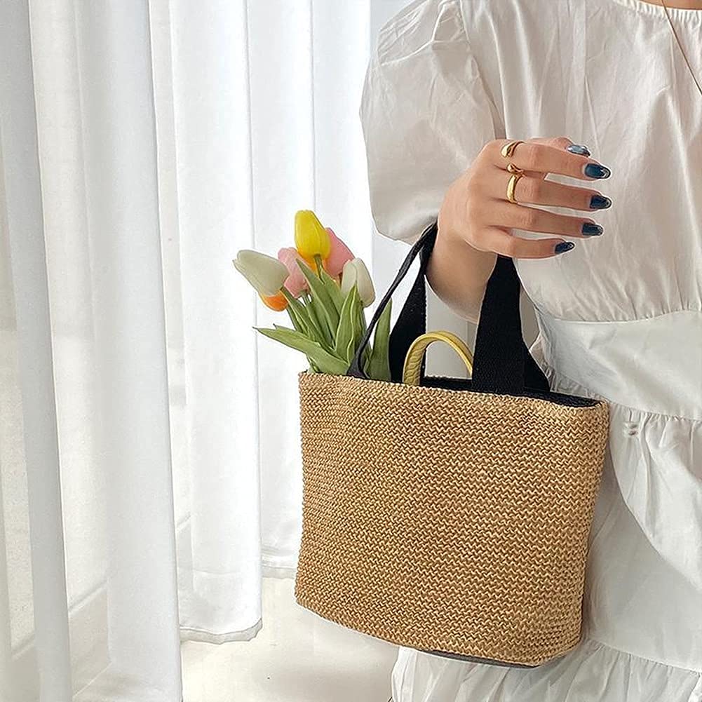 N.Bin Straw Bags for Women, Imitation Straw Weave Tote with Handles Boho Beach Tote Bag Straw Purses and Handbags,Summer Purses for Women with Magnetic Closure(White)