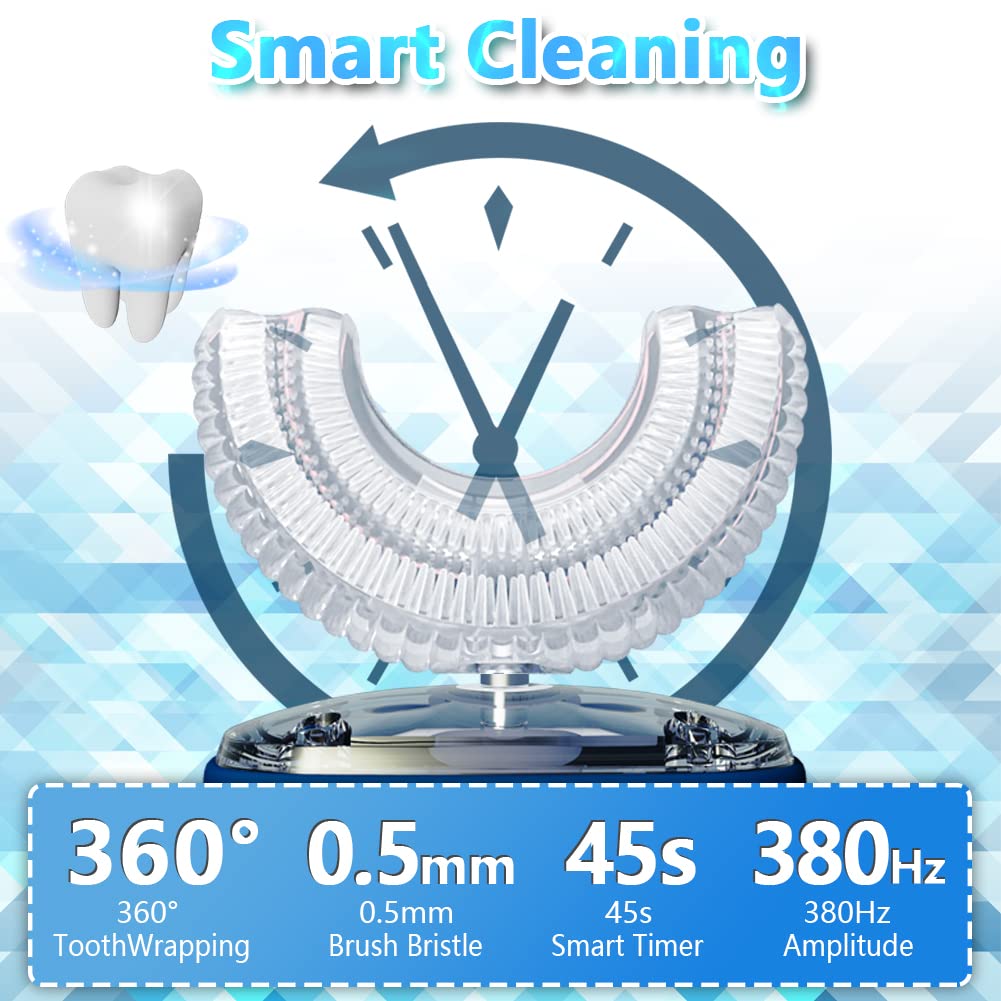 Kids U Shape Electric Toothbrushes Ultrasonic Whole Mouth Auto Toothbrush with 6 Cleaning Modes 2 Brush Heads Brushing Timer Lights IPX7 Waterproof Rechargeable Rocket Cartoon Design for Ages 2-6