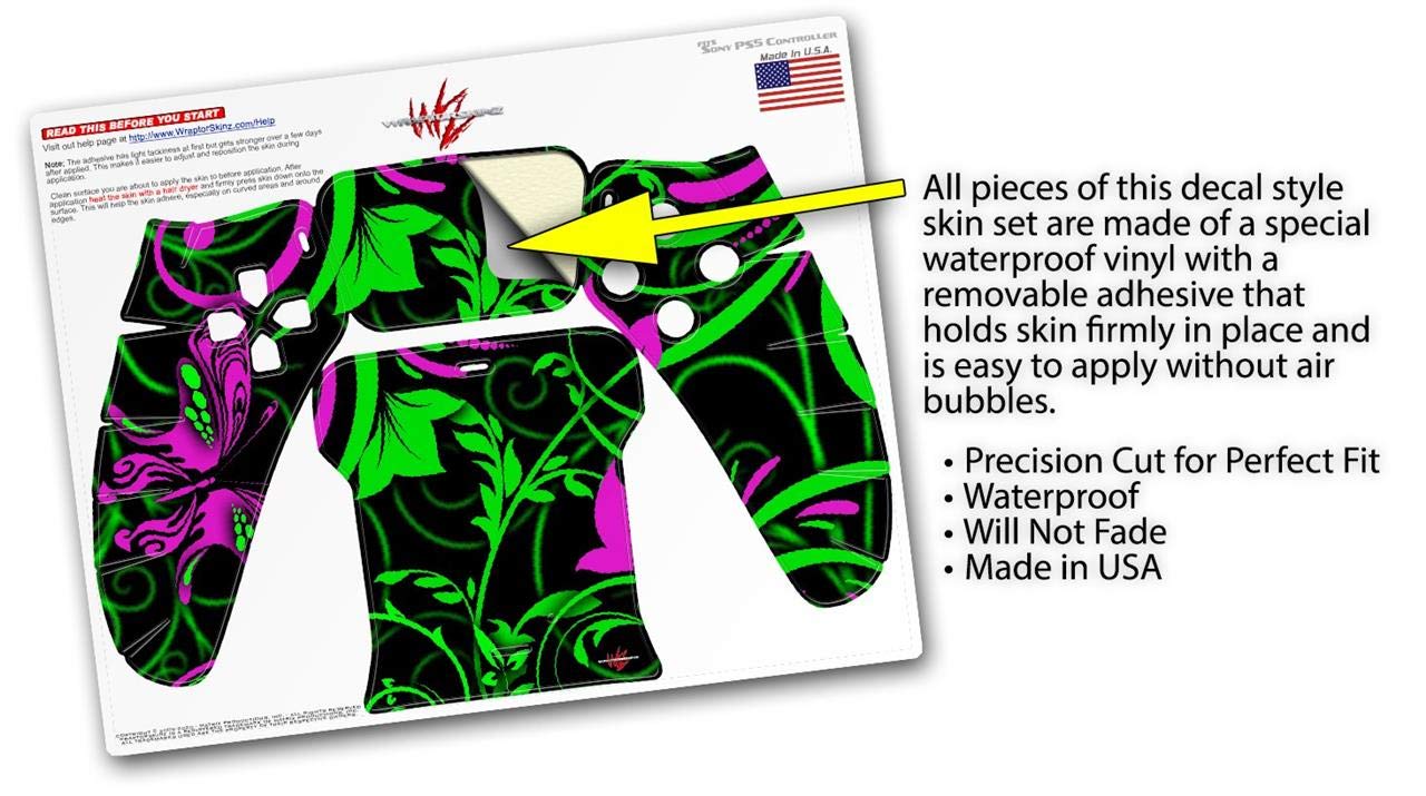 WraptorSkinz Skin Wrap compatible with Sony PS5 DualSense Controller Twisted Garden Green and Hot Pink (CONTROLLER NOT INCLUDED)