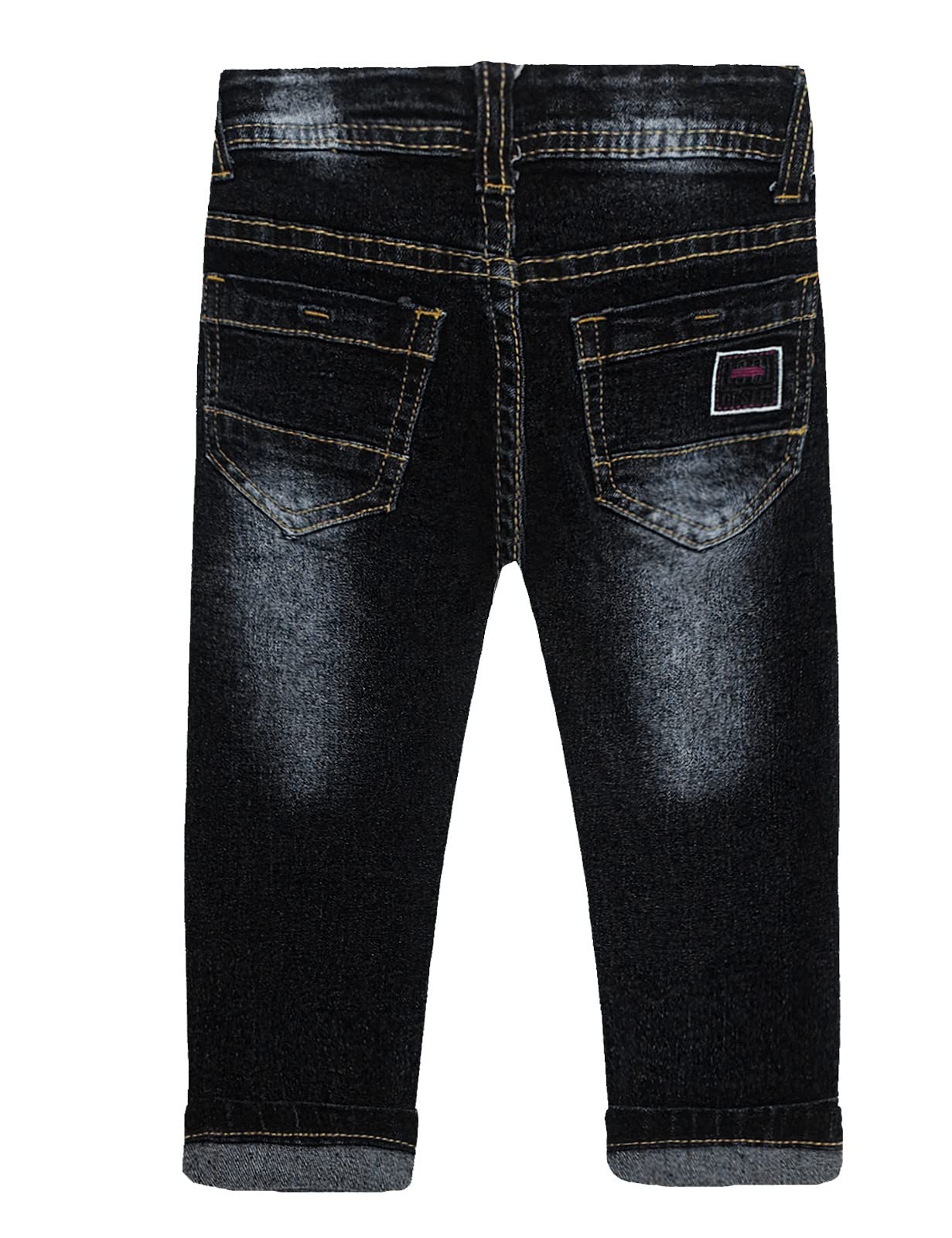 KIDSCOOL SPACE Baby Girl Boy Jeans,Little Kid Elastic Band Inside Ripped,Embroidered Decor Denim Pants,Black,12-18 Months