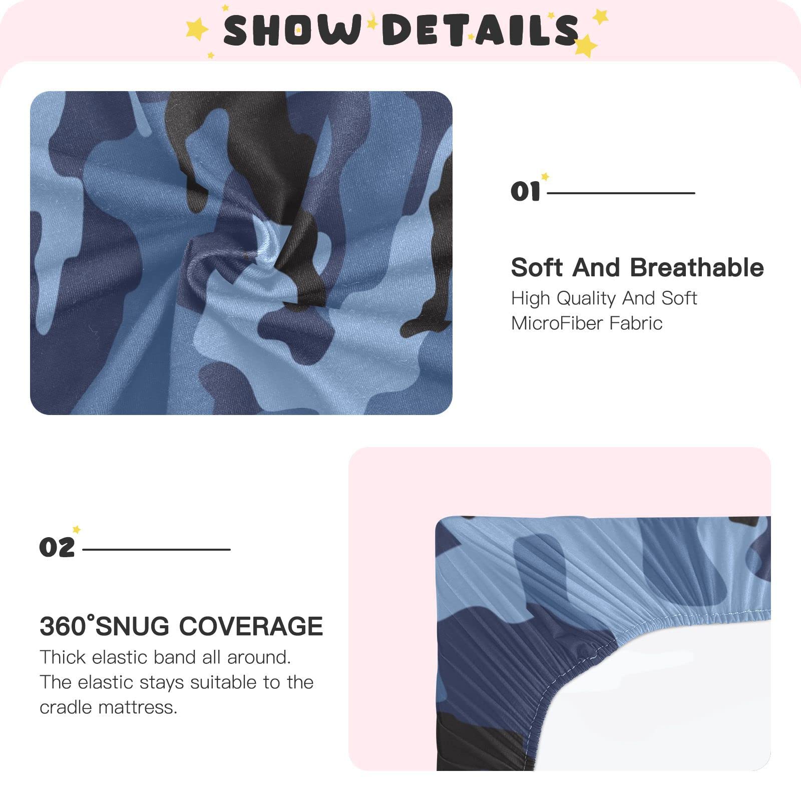 Crib Sheets, Soft Breathable Microfiber Baby Sheet for Standard Size Crib Mattress 28in x 52in, Blue-Black Camouflage Nursery Sheet(239na0a)
