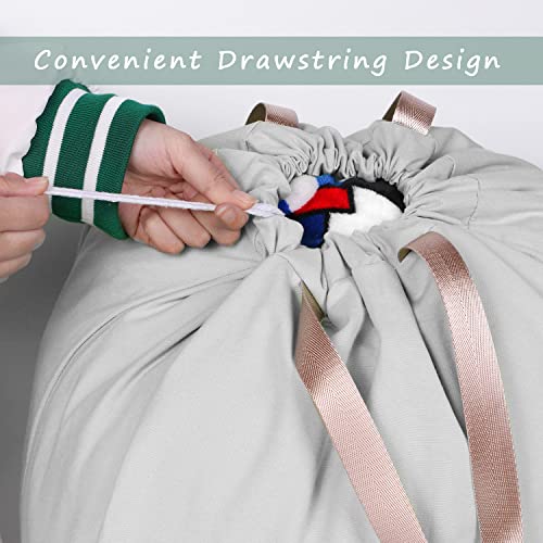 SANFERGE Cotton Canvas Laundry Bag with Handles & Drawstring Straps, Heavy Duty Extra Large Laundry Bags for Laundromat and Household, Washable Travel Dirty Clothes Bag Hamper Liner, 25.5 x 34 Inch, Light Grey