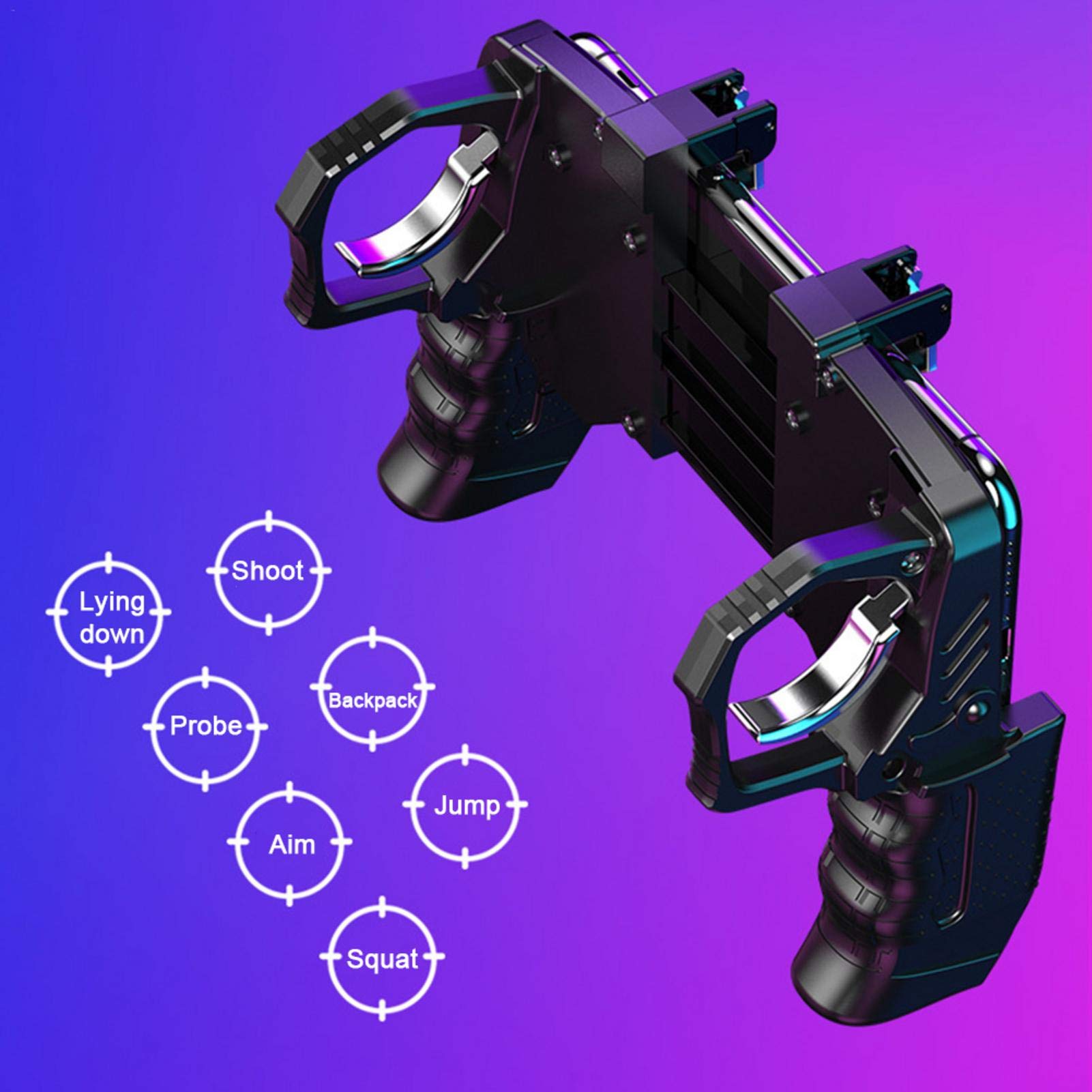 maojin K21 PUGB Helper 4 Finger Linkage Game Handle, Peace Elite Fast Shooting Button Controller for PUBG Rules of Survival Game Trigger Joystick Gamepad for Phone