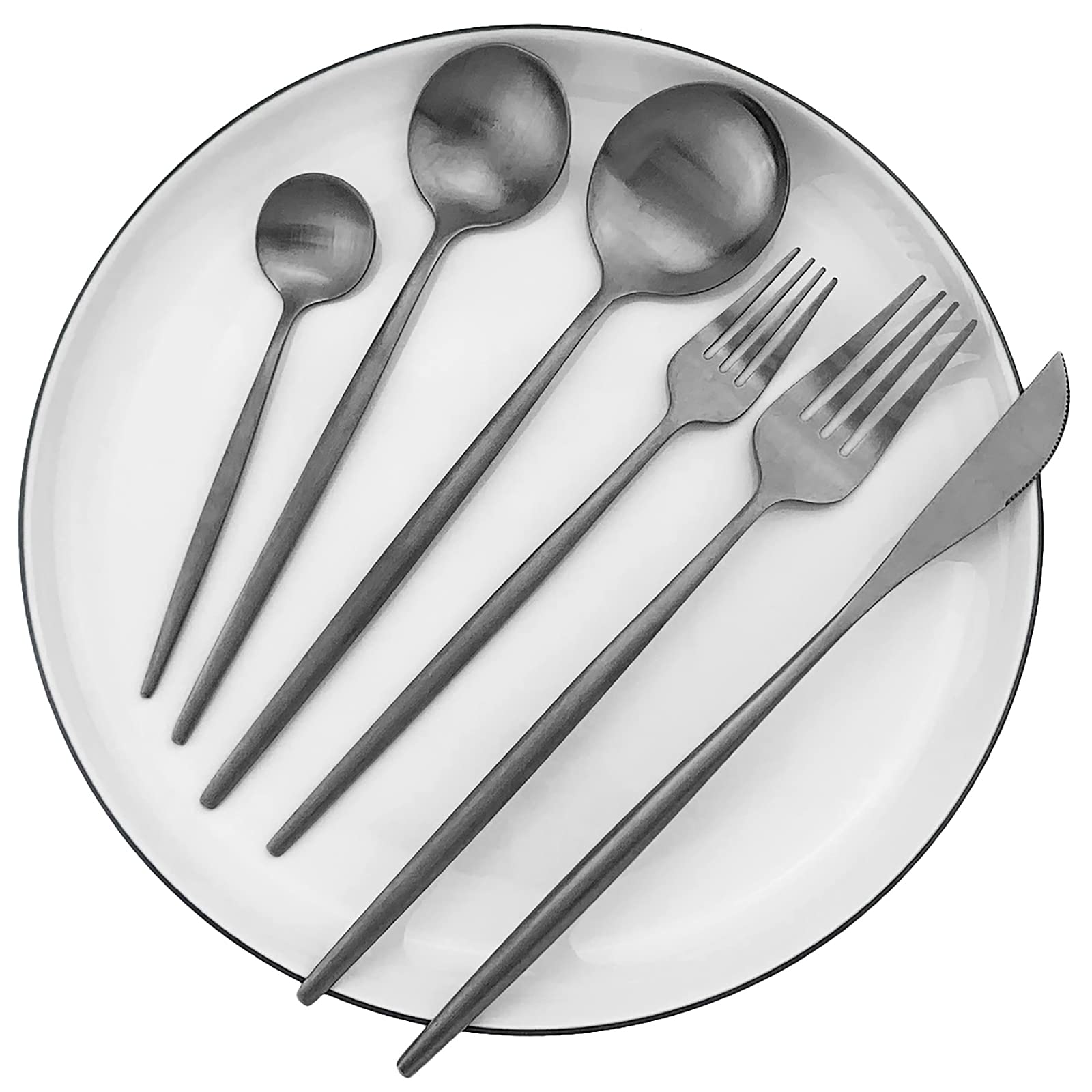 JANKNG Salad Dessert Forks Set of 6, Dessert Forks Set Table Forks Flatware 18/0 Stainless Steel Matte Polishing 7.48-Inch Silverware (Black, 6pcs)