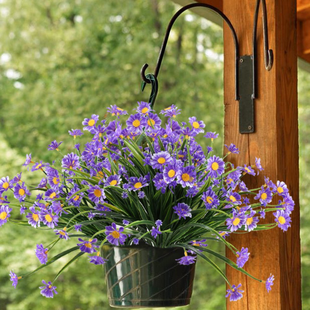 NAHUAA 4PCS Fake Daisy Flowers for Outdoor Purple Artificial Plastic Plants Greenery UV Resistant Shrubs Table Centerpieces Arrangements Home Kitchen Garden Spring Farmhouse Decor