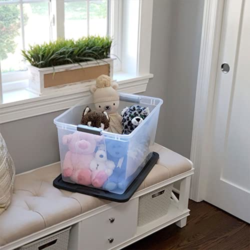 HOMZ 64 Quart Clear Storage Bins Stackable Containers for Organizing, w/ Secure Seal Latching Lid for Home, Garage, & Basement Organization (2 Pack)