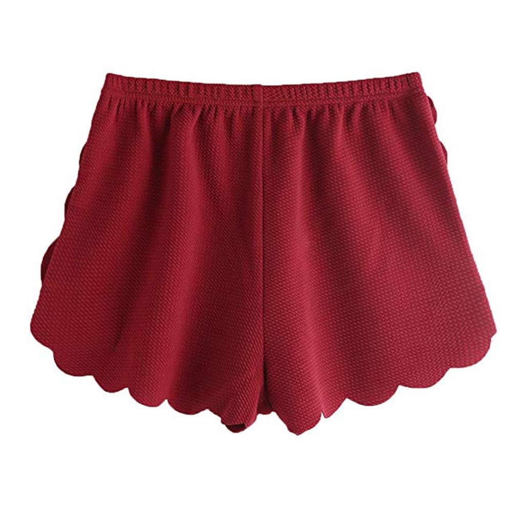 Shakumy Women Solid Elastic Waist Scalloped Casual Fitted Shorts Summer Beach Shorts Workout Athletic Yoga Shorts Hot Pants
