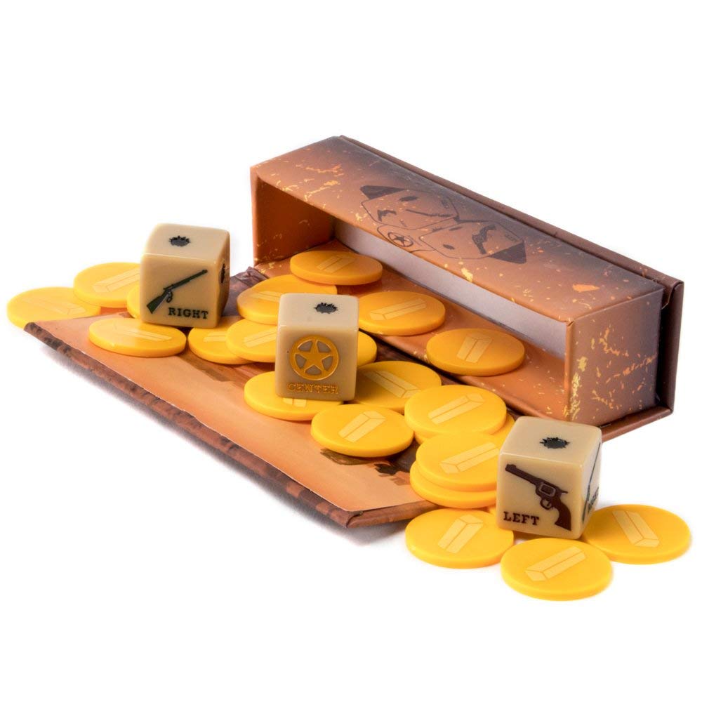 Pirates & Cowboys Family Dice Game Themed Bundle - Liar's Dice and Last Chip Standing Travel-Size Game - Premium Dice Cups, Custom Bullseye Dice, Neoprene Play Mat