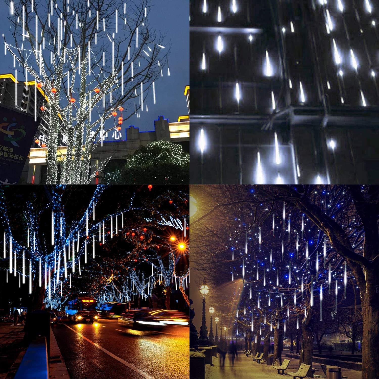 Rain Drop Lights,30cm 8 Tubes 144 LED(11.8 inch/Tube) Icicle Snow Falling Raindrop Lights for Wedding Party Holiday Xmas Halloween Home Garden Tree Decoration (White)
