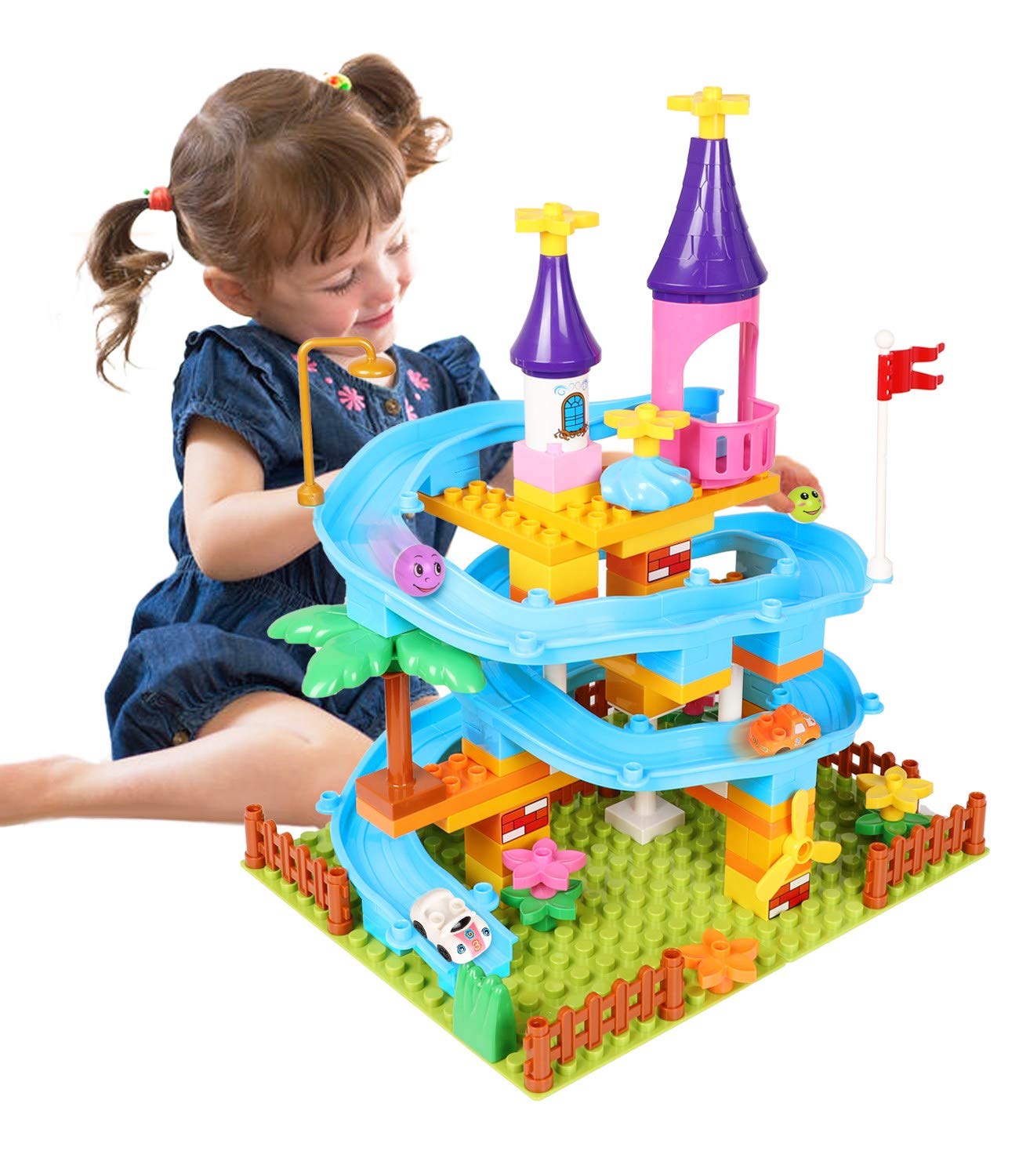 Marble Run Toy Building Sets, 86Pcs Castle Building Duplos for Age 3+, Marbles Track Building Toys, Large Building Bricks Race Track STEM Educational Toys for Toddler Boy Girl Birthday Toys Gifts