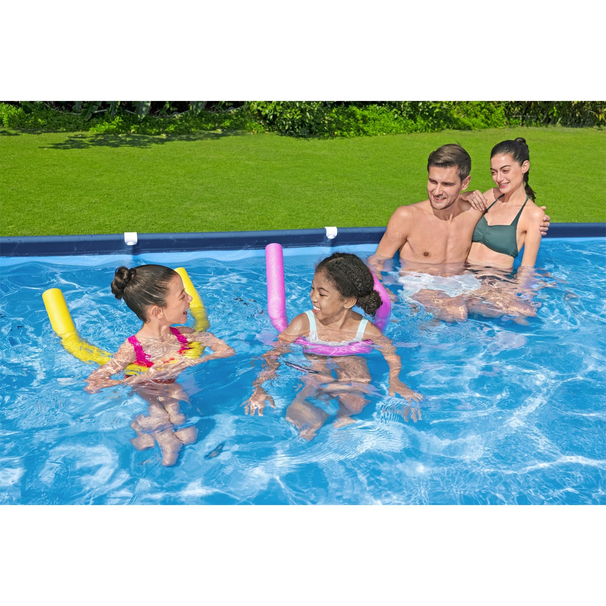 Bestway Steel Pro 13 Feet x 7 Feet x 32 Inch Rectangular Metal Frame Above Ground Outdoor Backyard Swimming Pool, Blue (Pool Only)