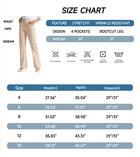 Libin Women's Bootcut Dress Pants 31" Business Casual Work Pants High Waisted Stretchy Slacks for Women Yoga Office Trousers with 4 Pockets, Khaki, 4