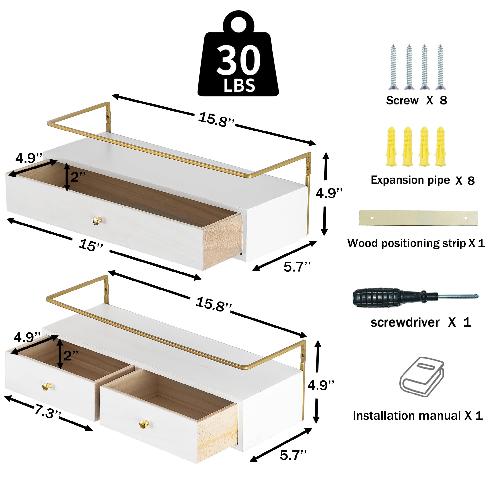 dreampossible Floating Shelves for Wall Storage, Wall Mounted Bathroom Shelf with Drawers Set of 2, Rustic Wood Floating Drawers for Living Room, Kitchen, Wall Decor, Plants, Books