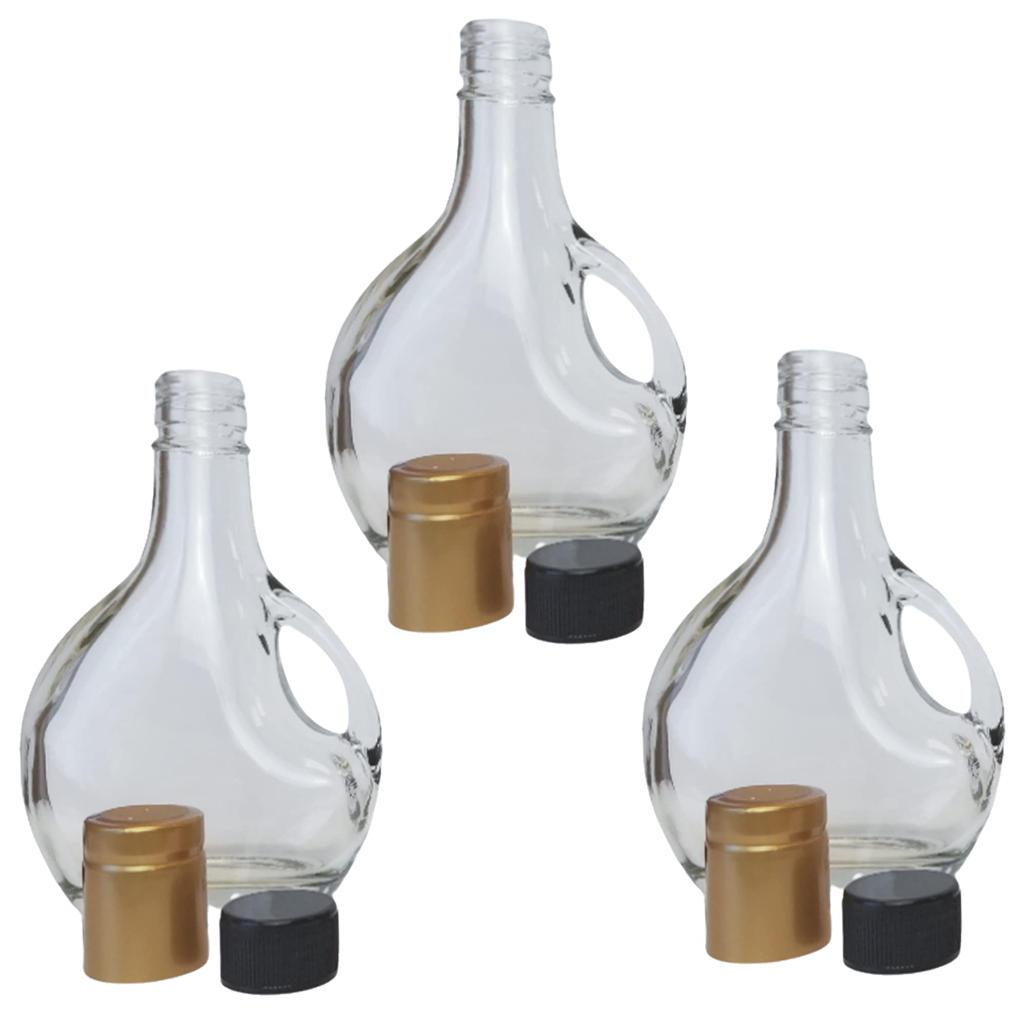Cornaby's Clear Glass European Styled Bottles - Set of 3, 8oz w/Lid & Gold Seal | Perfect for Gourmet Gift Giving, Salad Dressings, Homemade Juice storage, Oil Cruet, Syrup Dispenser, DIY Project