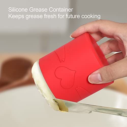Kamehame Bacon Grease Container, Silicone Grease Keeper with Strainer, Grease Catcher for Storage of Frying Oils and Cooking Fats