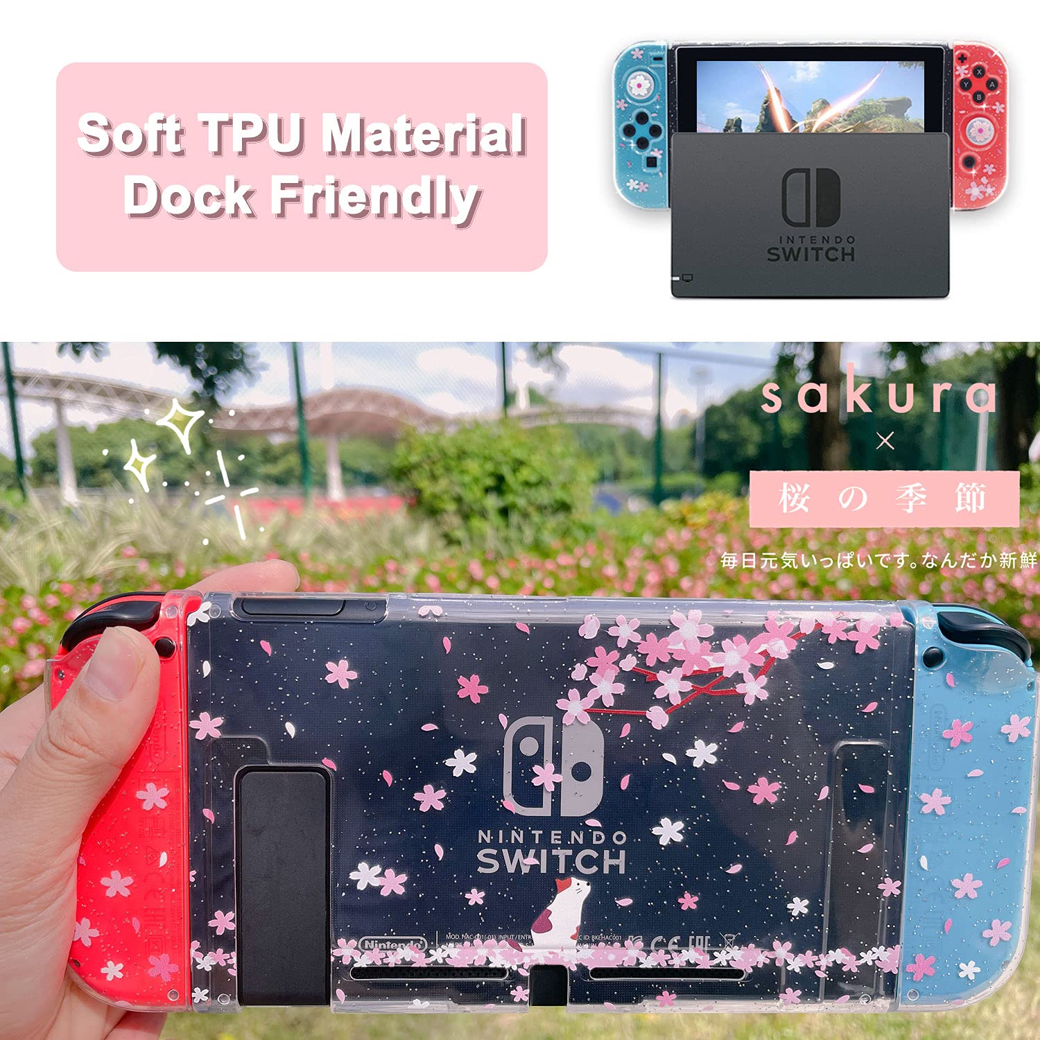 BRHE Cute Cat Paw Switch Carrying Case Pink 【9 IN 1】Portable Hard Shell Bundle Bag Kits with TPU Clear Protective Cover, Glass Screen Protector, Thumb Grip Caps for Nintendo Switch