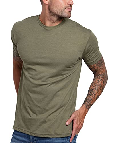 INTO THE AM Premium Mens Fitted Crew Neck Essential Tee Shirt Modern Fit Fresh Classic (Olive Green, X-Large, Short Sleeve)
