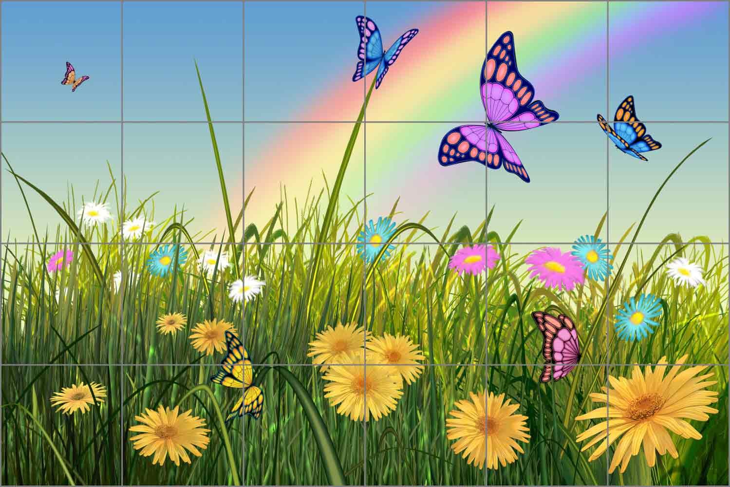 Rainbow Art Tile Mural Backsplash - End of The Rainbow by David Miller Ceramic Kitchen Shower Bathroom (48" x 32" - 8" Tiles)