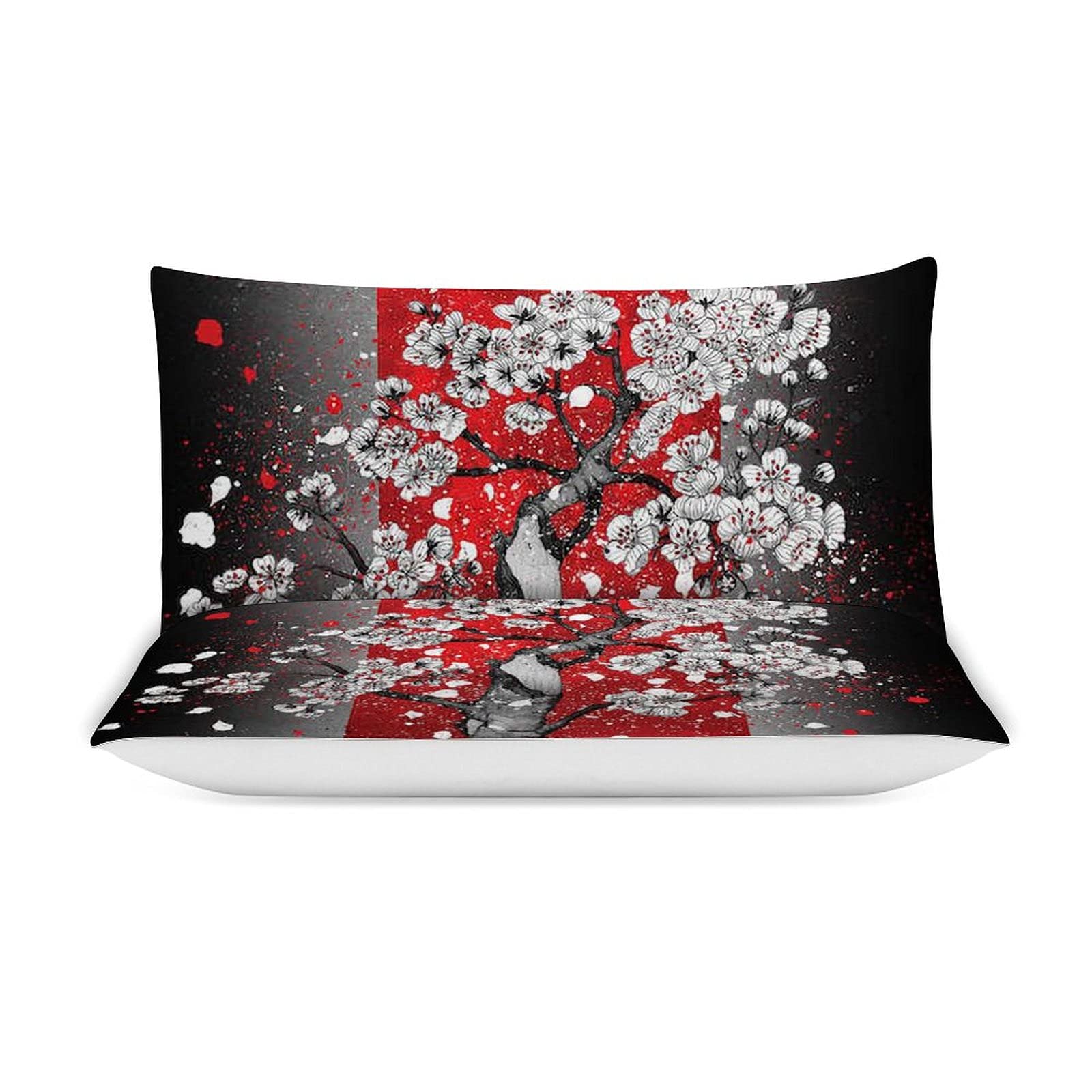 Japanese black white ink style Samurai sword red Sakura 3D print Duvet Cover Queen Size Ultra Soft and Breathable Bedding Comforter Cover Set 3 Pieces with Zipper Closure Duvet Cover & 2 Pillow Shams
