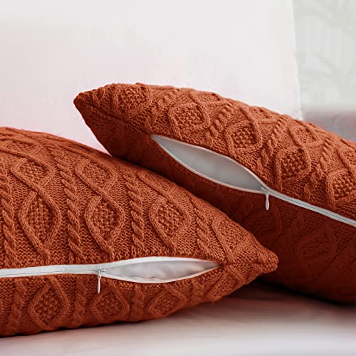 Homiest Cable Knit Throw Blanket and Pillow Set, Rust Throw Blanket Set of 3, Knitted Throw Blanket (50"x60") & 2 Pillow Covers (18"x18"), Soft & Cozy Decorative Throw Blanket for Couch Bed Sofa
