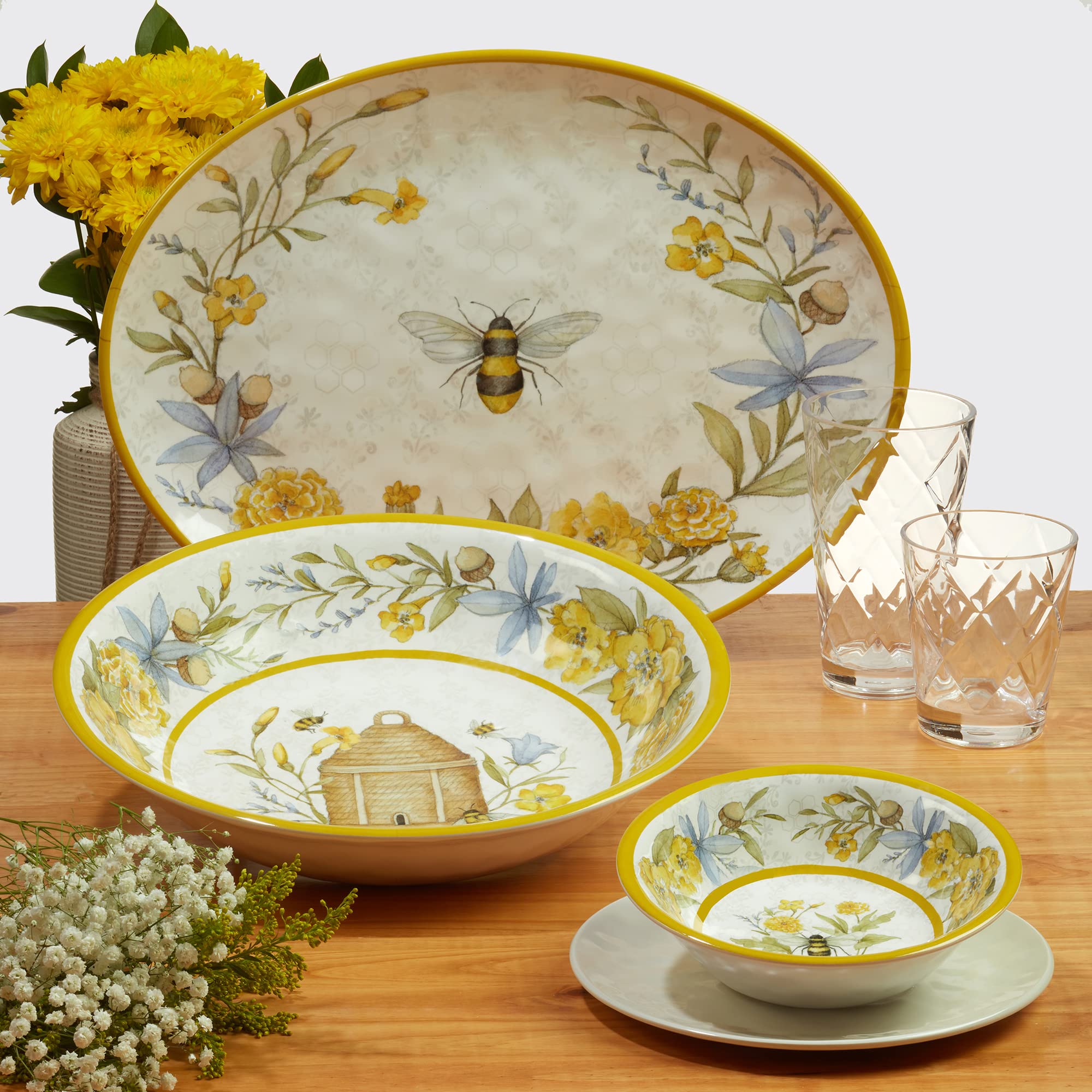 Certified International Bee Sweet 9" Melamine Salad/Dessert Plates, Multicolor, Medium, Set of 6