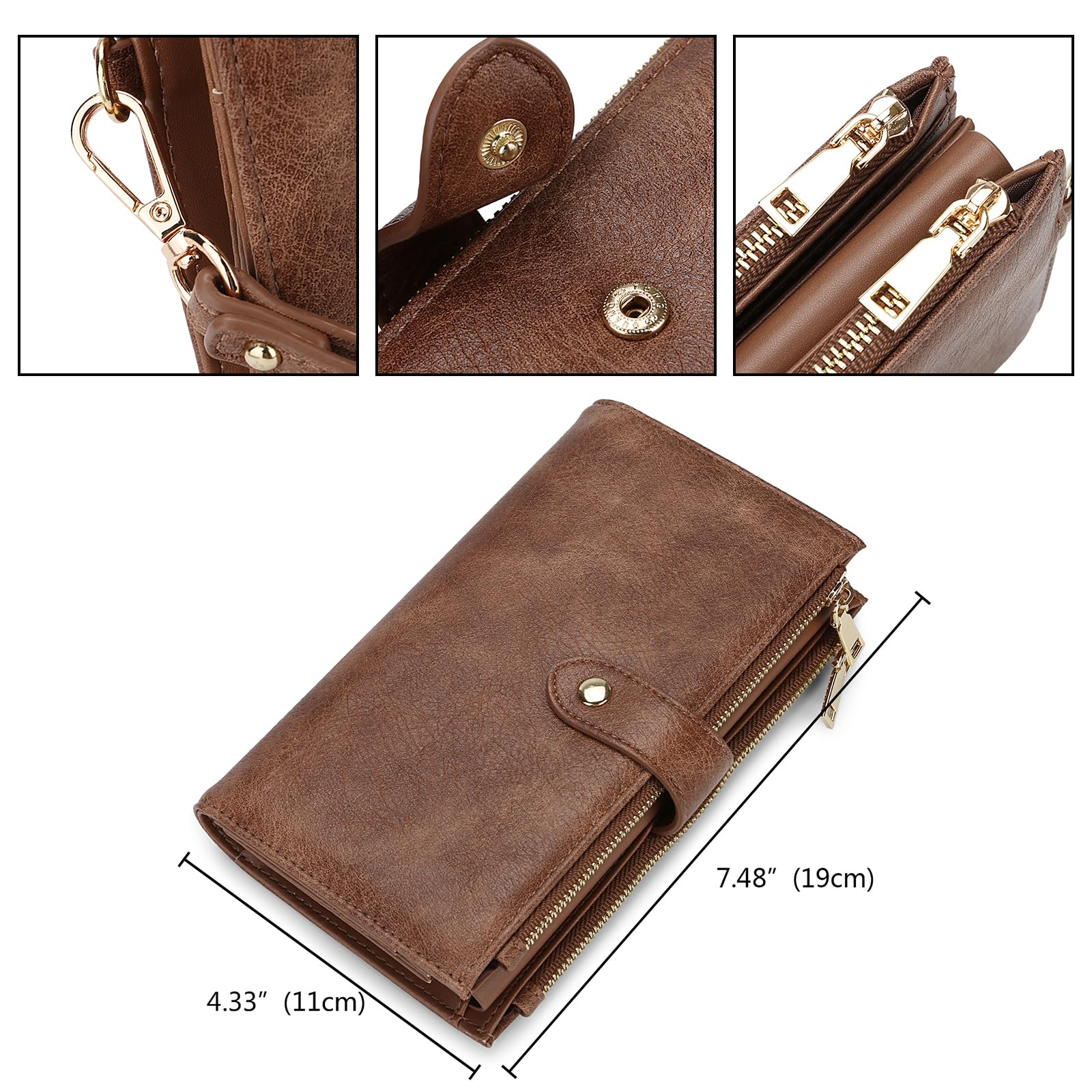 YALUXE Double Zipper Wallets for Women Wristlet Cellphone Purse Card Holder Vegan Leather