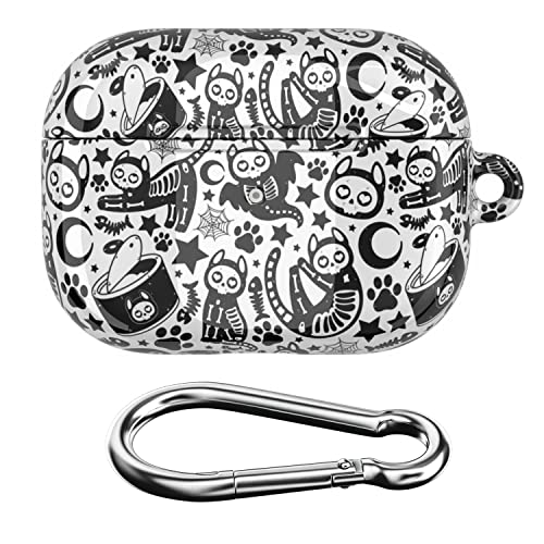 Hard Case Compatible with AirPods Pro 2 | AirPods Pro | AirPods 3 gen 2 1 Skeleton Design Spooky Cover Portable Cute Black Plastic with Keychain Halloween Protective Shockproof Bats Earpods Cat Hook