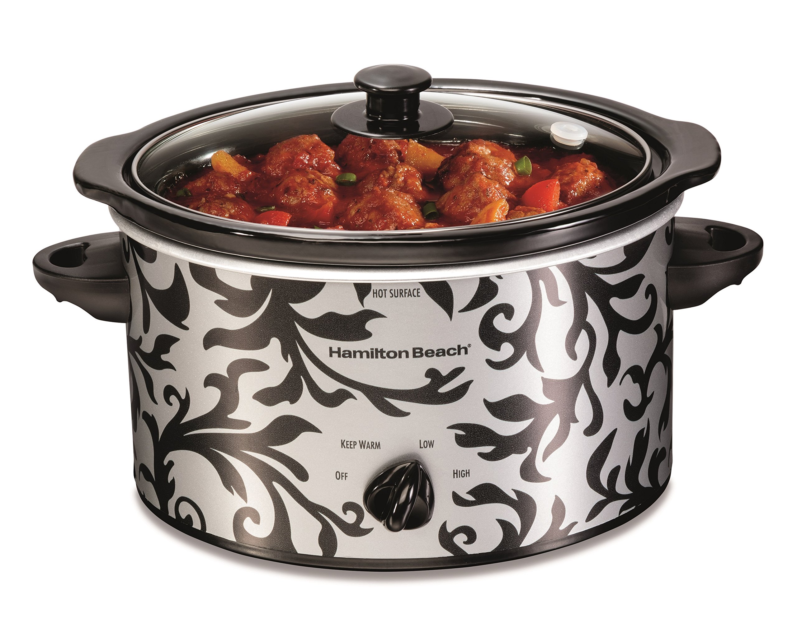 Hamilton Beach 804904219250 33237 Patterned Oval Slow Cooker, 3-Quart, Silver