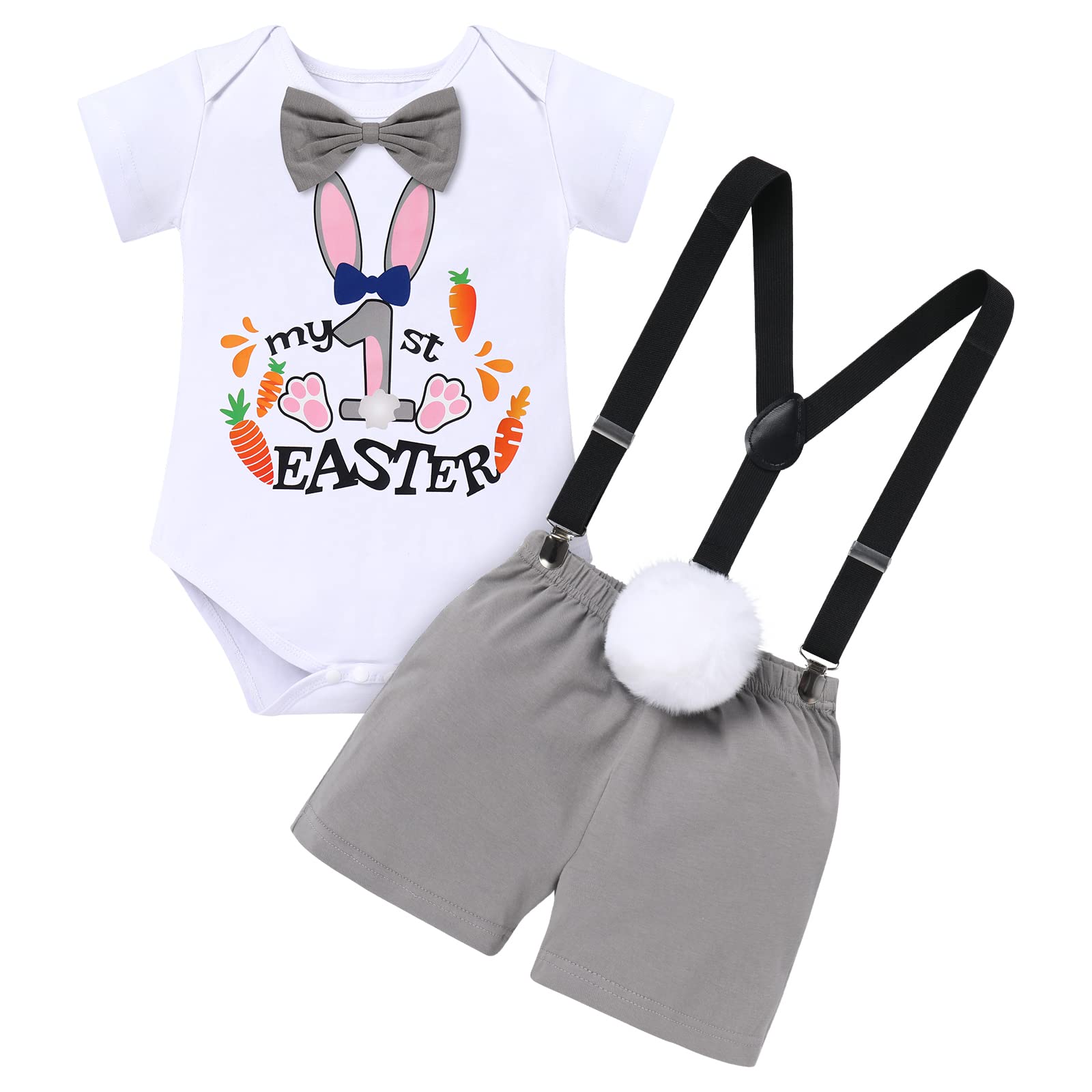 Easter Clothes for Boys, Easter Dressy, Easter Baby Clothes Easter for Toddlers Clothes Set Infant Bunny Romper Bodysuit Top Rabbit Pants Set with Suspenders Bunny - my 1st easter 9-12 Months