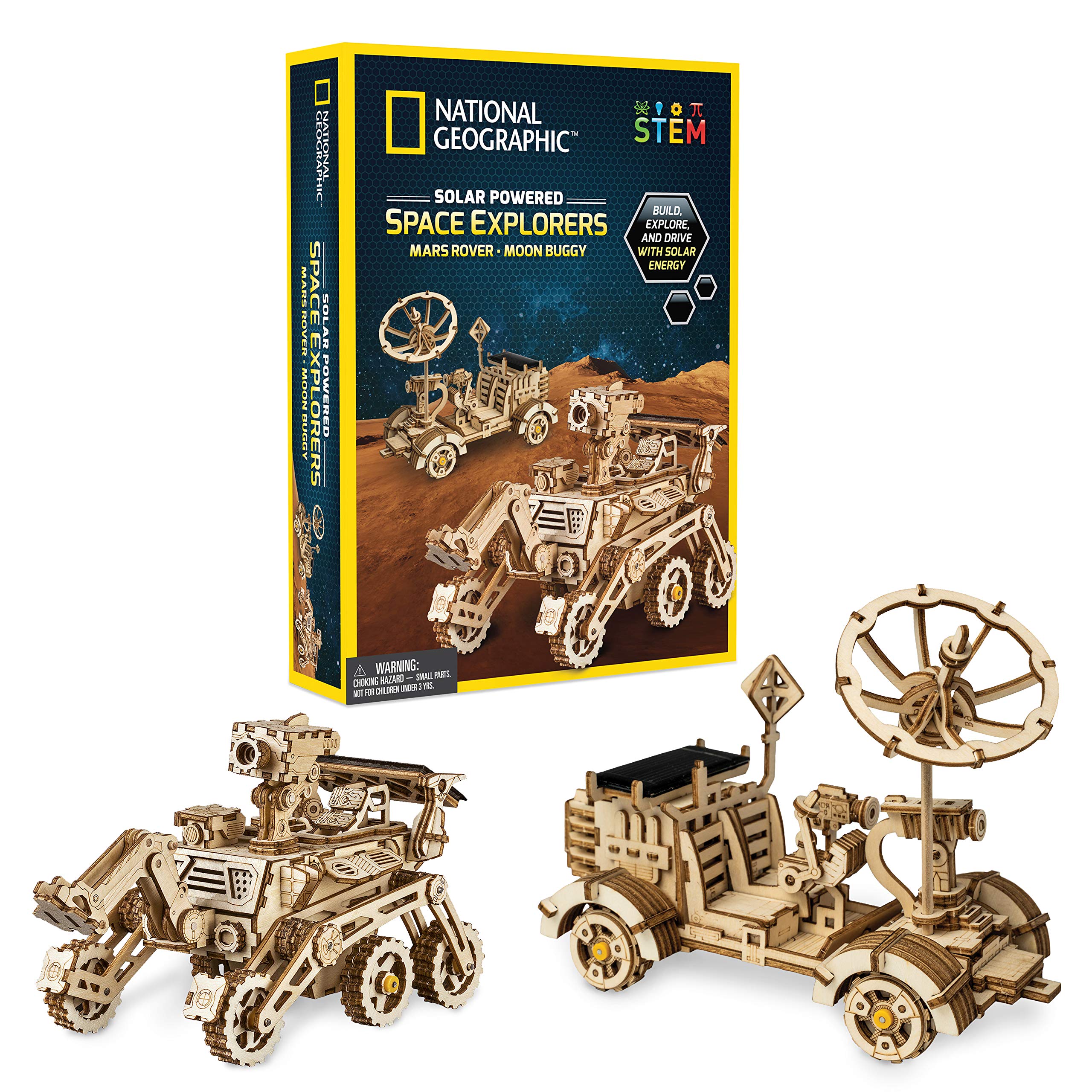 NATIONAL GEOGRAPHIC Solar Model Kit – Build 2 Solar Powered Wooden 3D Puzzle Models of Real NASA Space Explorers, Craft Kits are a Great Gift for Girls and Boys, an Amazon Exclusive Science Kit