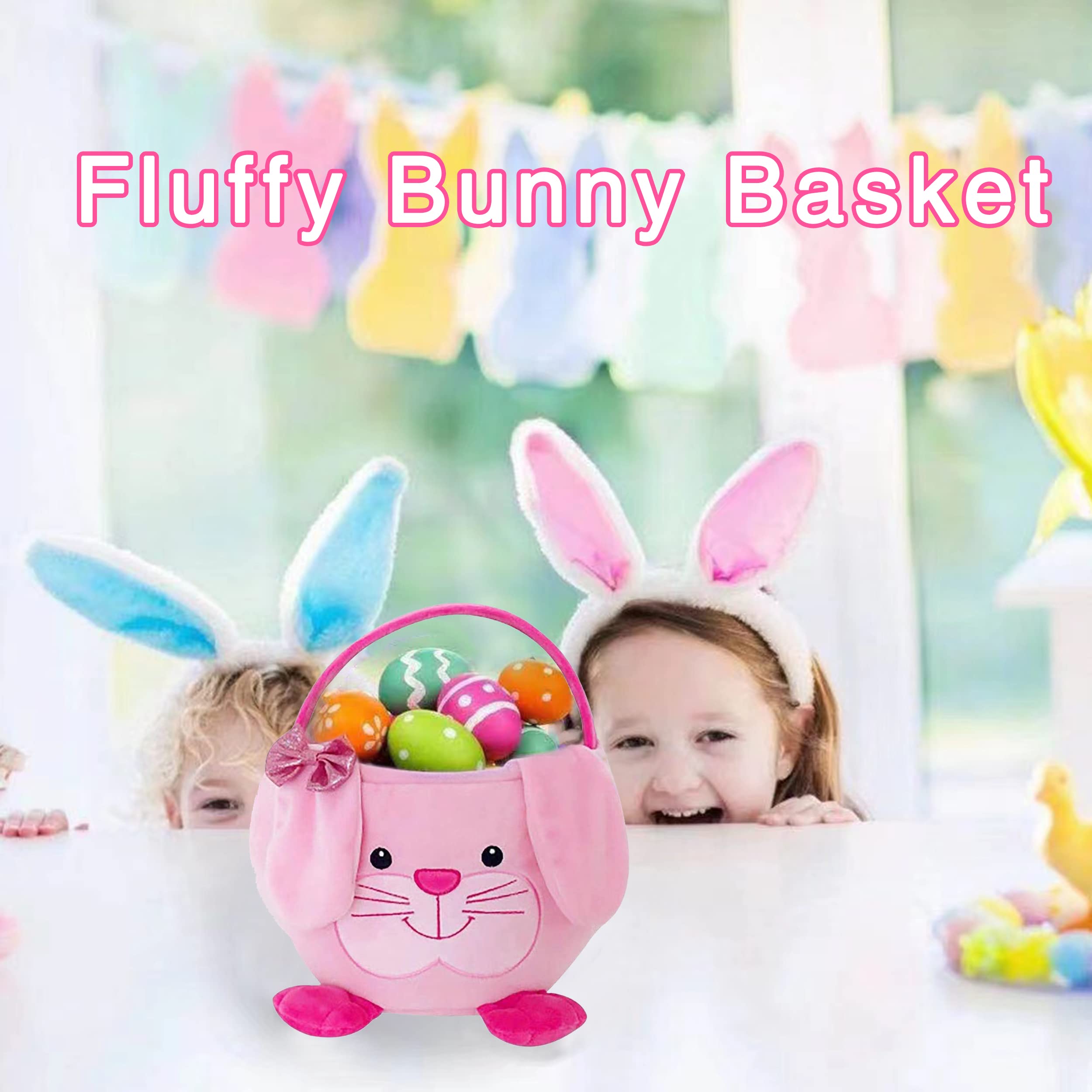 Easter Eggs Basket - 3D Cute Plush Empty Bucket with Foldable Ears - Perfect for Girls & Boys Easter Egg Hunts - Easter Baskets for Kids (Blue)