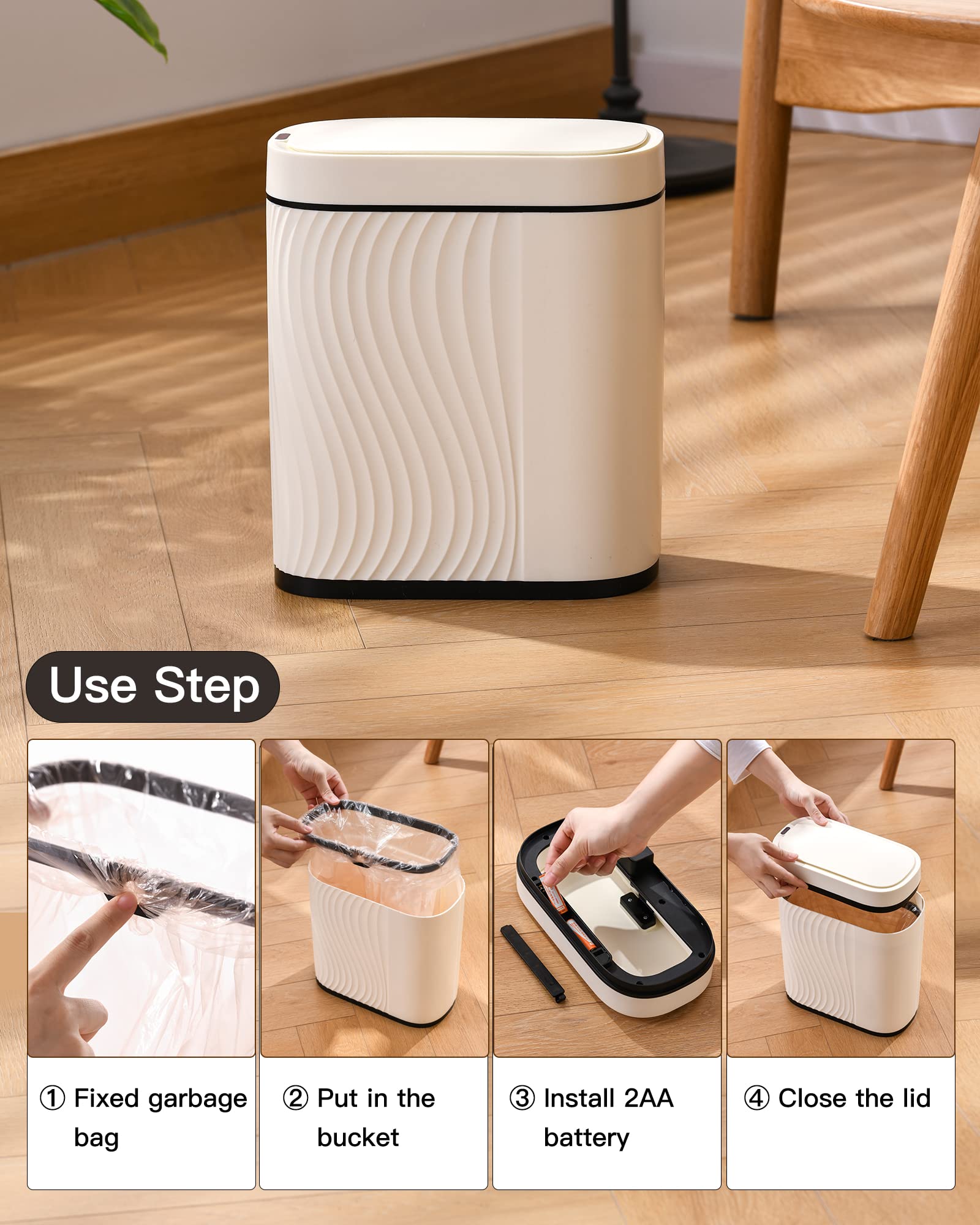 Huaqinglian 2.6gallon Small Automatic Trash can Plastic,touchless Smart Garbage can,Motion Sensor Trash can with lid for Bathroom,Kitchen,Bedroom,Office