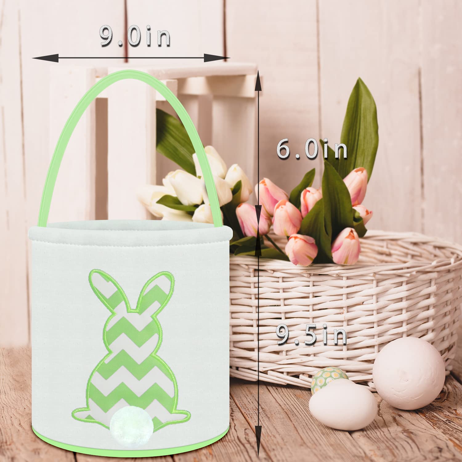 Doxrmuru Easter Basket for Kids Baby Easter Bunny Bag Easter Eggs and Candies Hunt Buckets Toddler Easter Egg Bags Gift Baskets (Green)