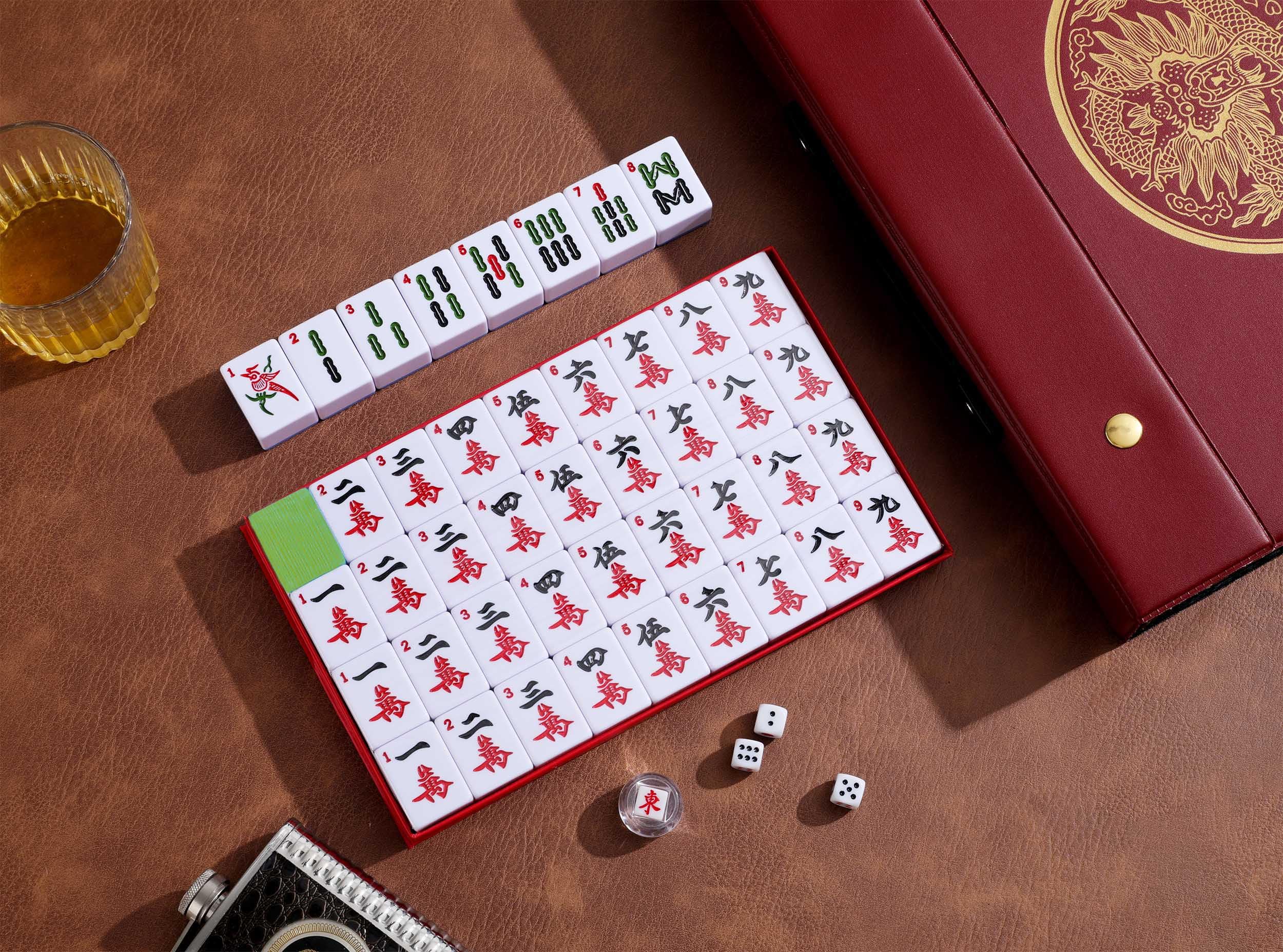 Mose Cafolo Chinese Mahjong Set X-Large 146 Numbered Melamine 1.5" Large Size Tile with Carrying Travel Case, English Manual, Pro Complete Mahjongg Game Set (Majiang, Mah Jongg)