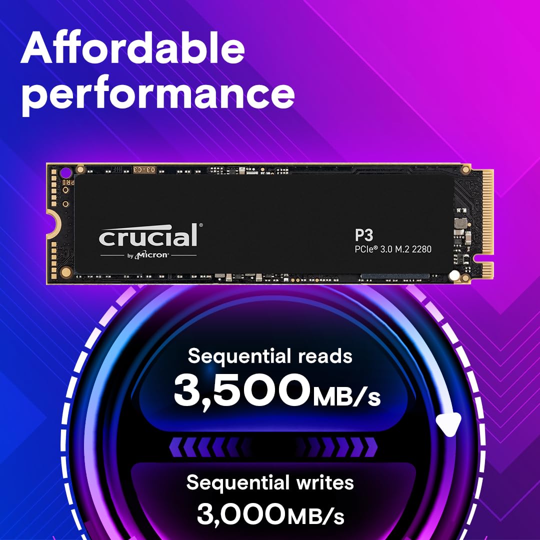 Crucial P3 500GB PCIe Gen3 3D NAND NVMe M.2 SSD, up to 3500MB/s - CT500P3SSD8
