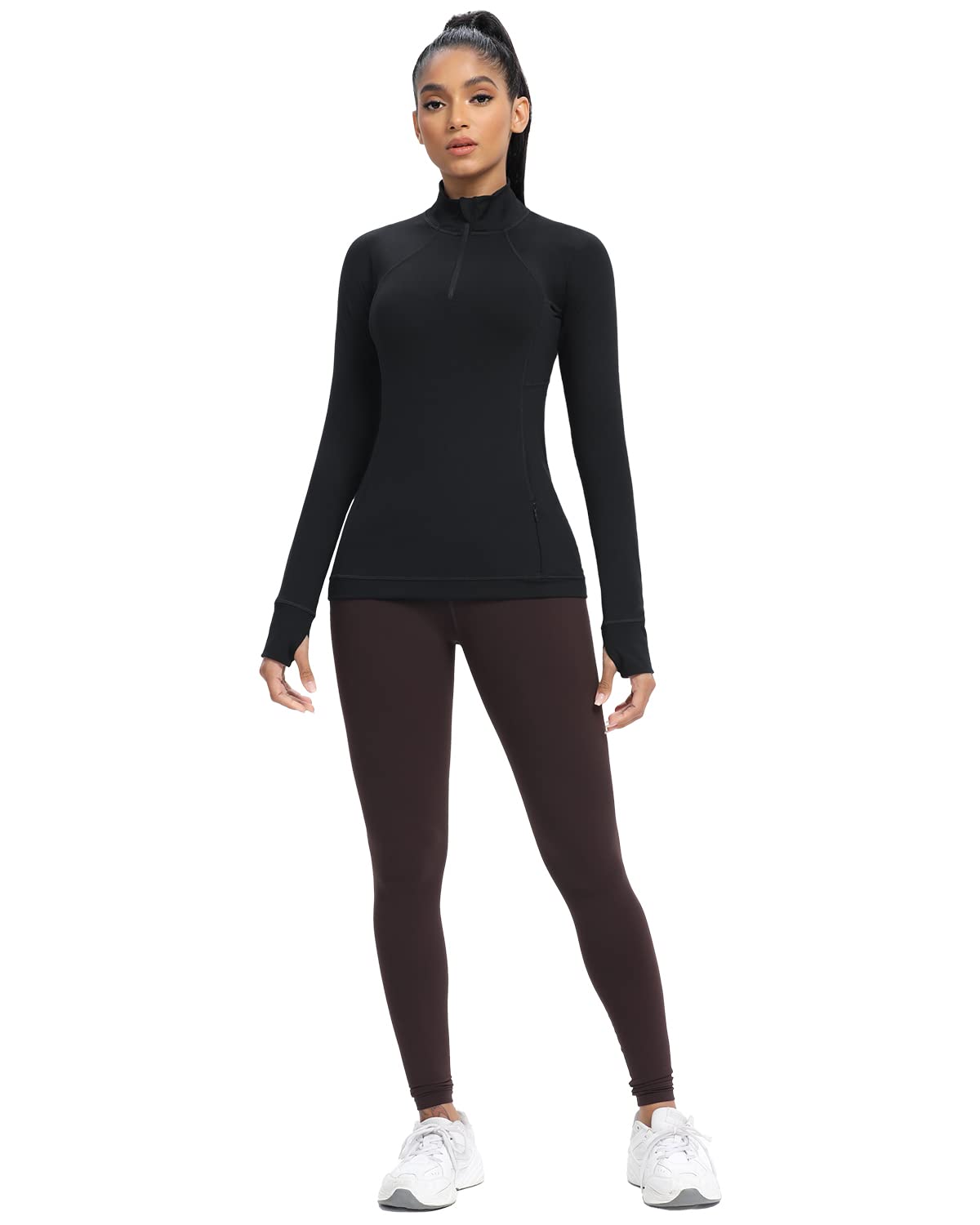colorskin Quarter Zip Pullover Women Athletic Slim Fit Yoga Tops Long Sleeve Workout Shirts for Women(White,Medium)