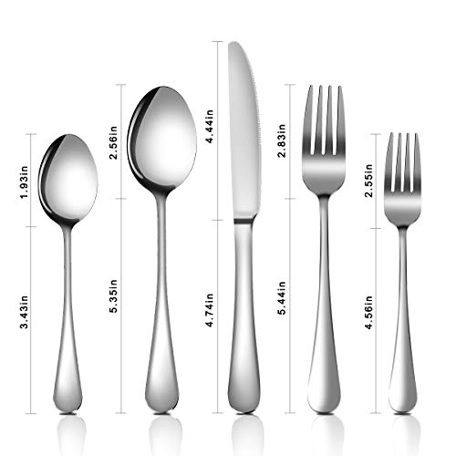 Silverware Set,MASSUGAR 20-Piece Silverware Flatware Cutlery Set, Stainless Steel Utensils Service for 4, Include Knife/Fork/Spoon, Mirror Polished (Silver)