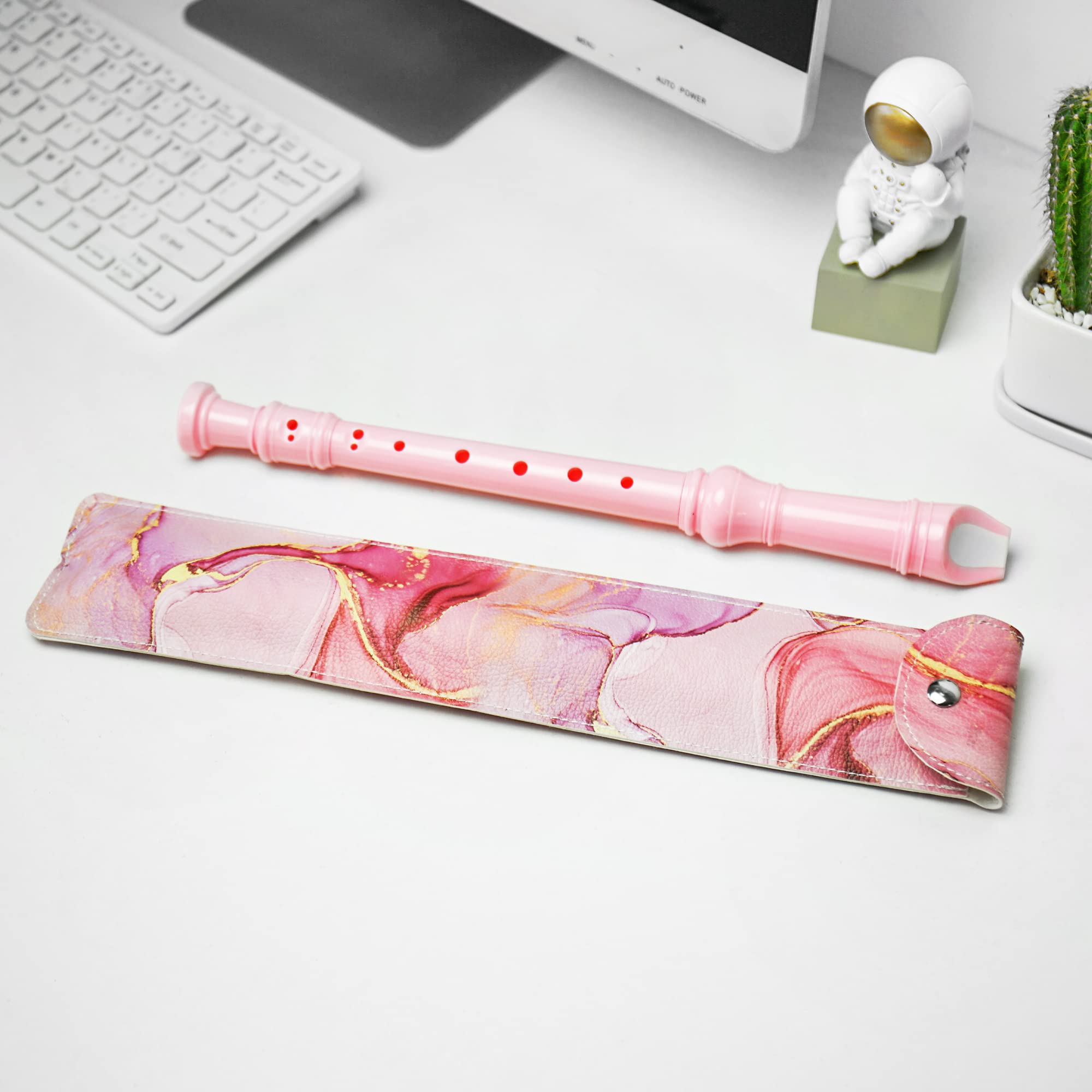 Jasenna Recorder Instrument for Beginner Kids Adults,8-Hole Soprano Descant Recorder Music Flute with with Cleaning Rod & Leather Case For School Student Home Entertainment(2-Pink Splash-ink)