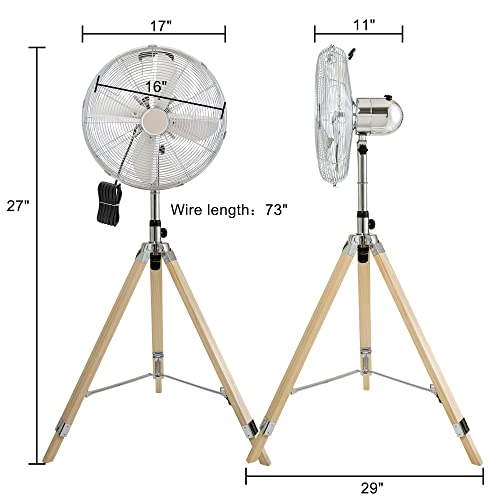 Simple Deluxe Retro Tripod Fan, Home Air Circulation Nostalgic Vertical Fan, 3 Speeds, Adjustable Height, Silver-16 Inch, 16 Inch