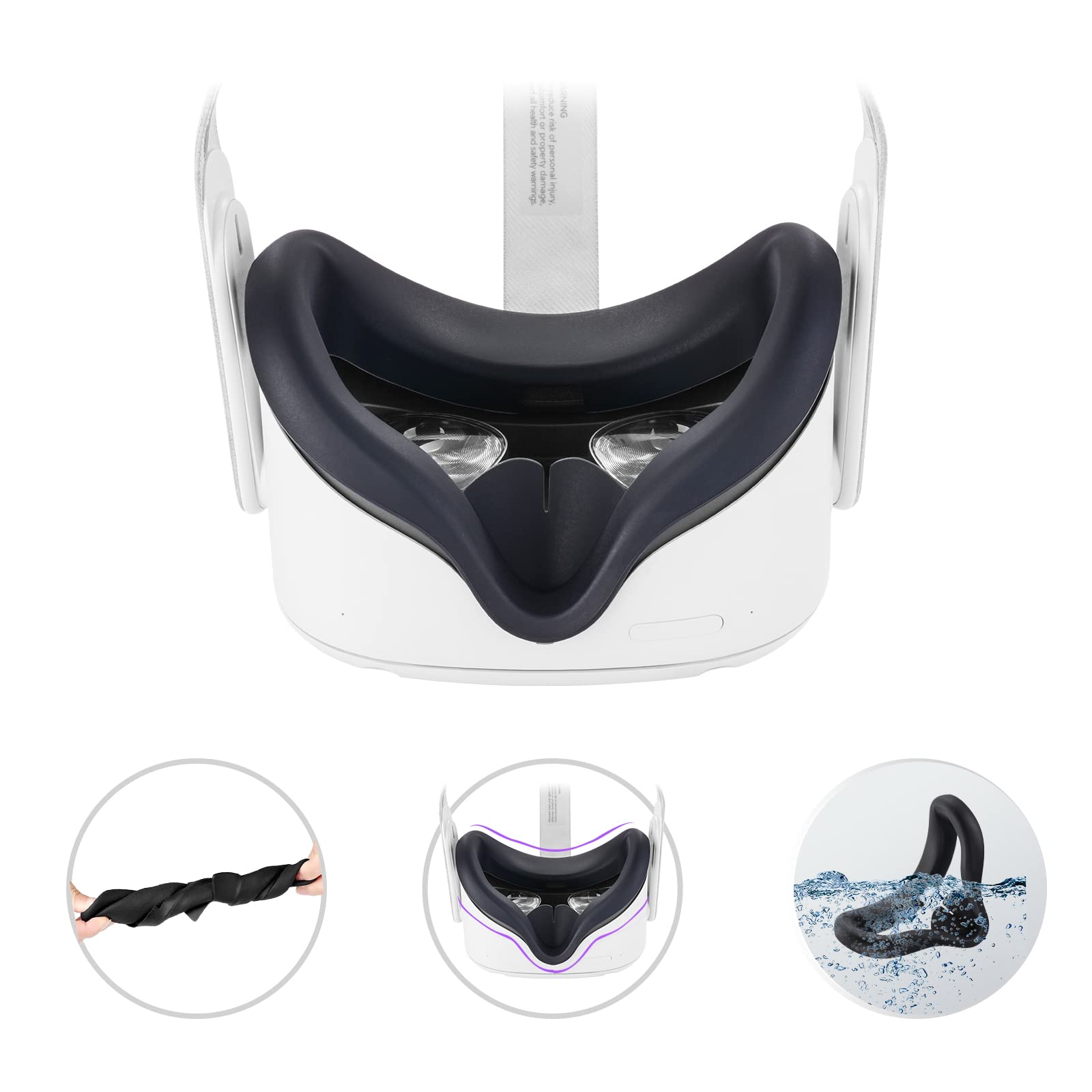 Compatible with Oculus Quest 2 Silicone Case Accessory with VR Case Cover, Silicone VR Face Cover Pad and Touch Controller Grip Cover Compatible with Quest 2, Lens Cover, Eye Mask (Black)