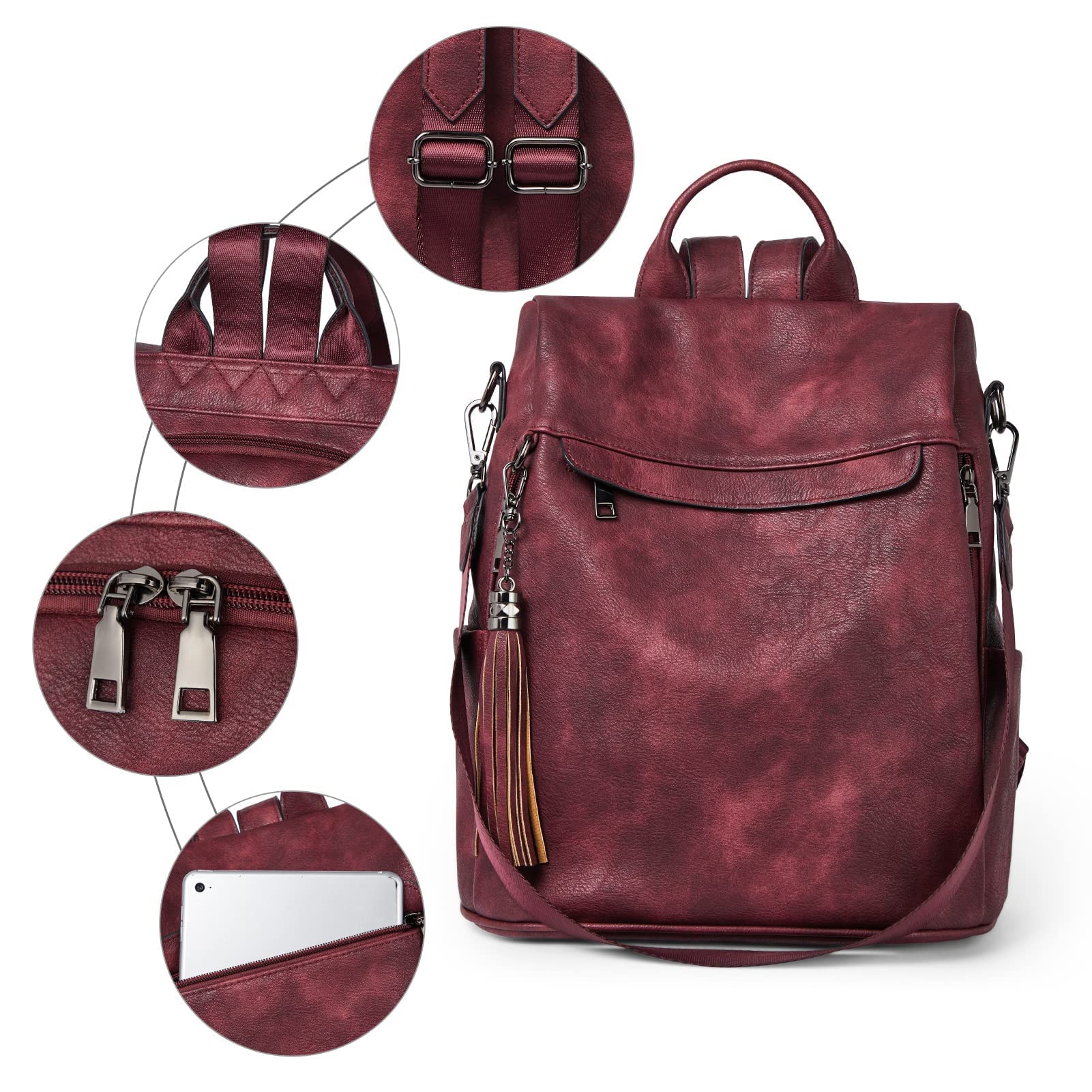 Telena Backpack Purse for Women with Women Wallets Leather Wristlet Wallet Clutch Large Capacity Organizer Ladies Wristlet Purse Fuchsia